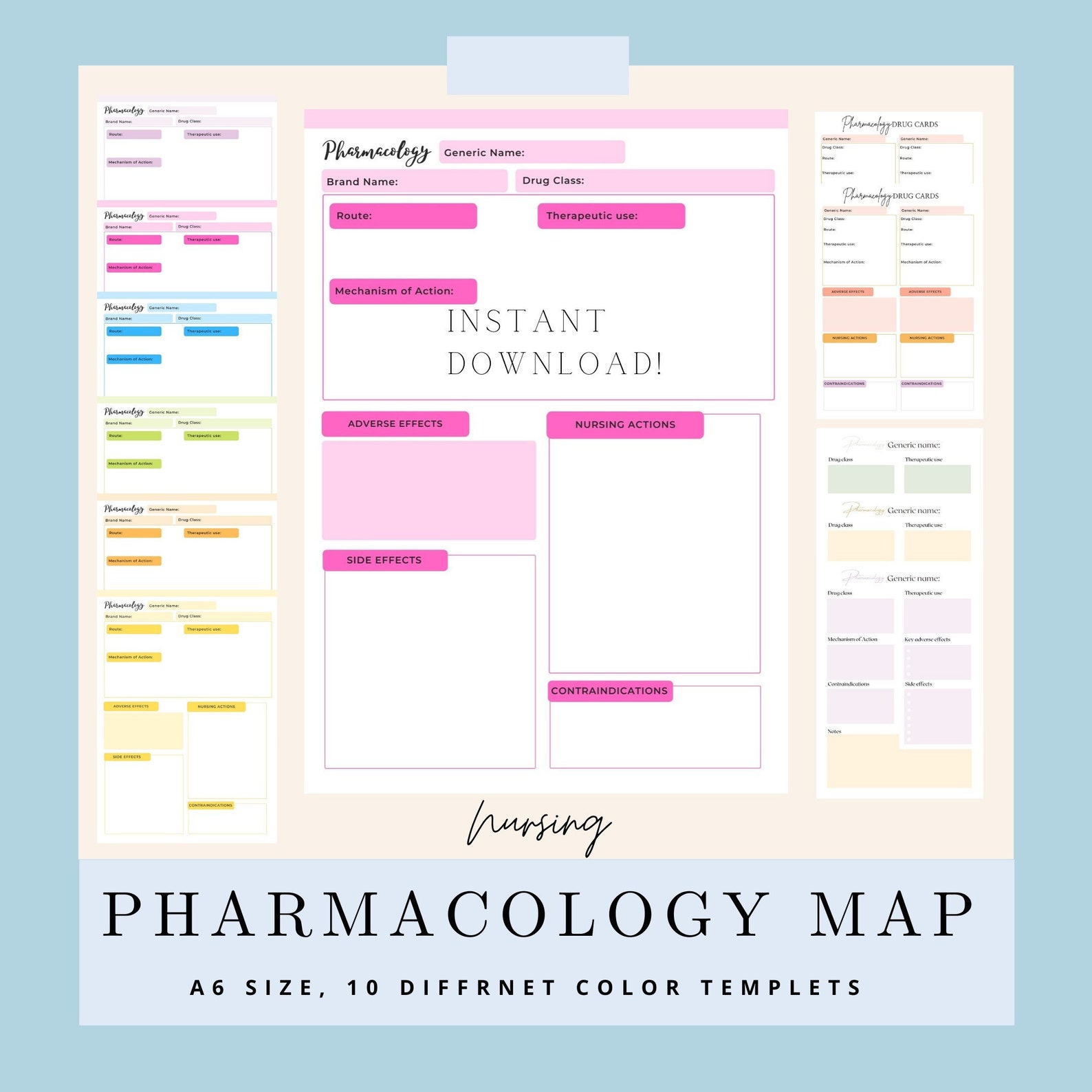 Pharmacology Nursing Drug Template Printable PDF Sheet - Etsy