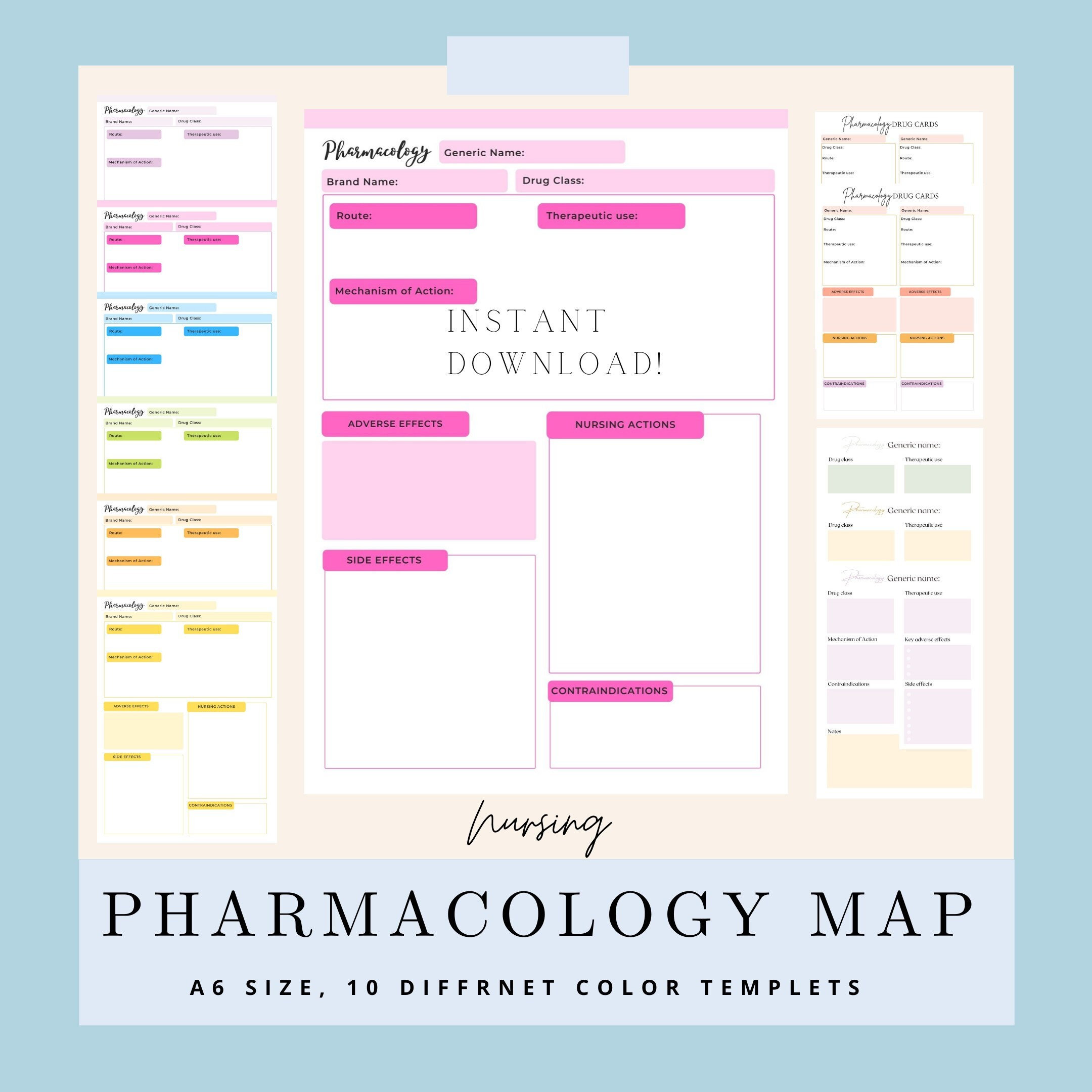 Pharmacology Nursing Drug Template Printable PDF Sheet - Etsy