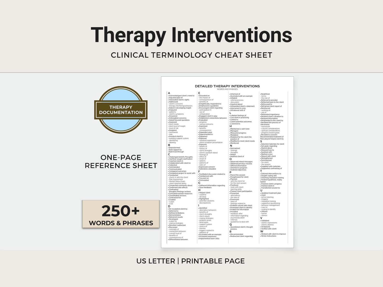 Therapy Interventions List, Clinical Terms Cheat Sheet, Progress Note ...