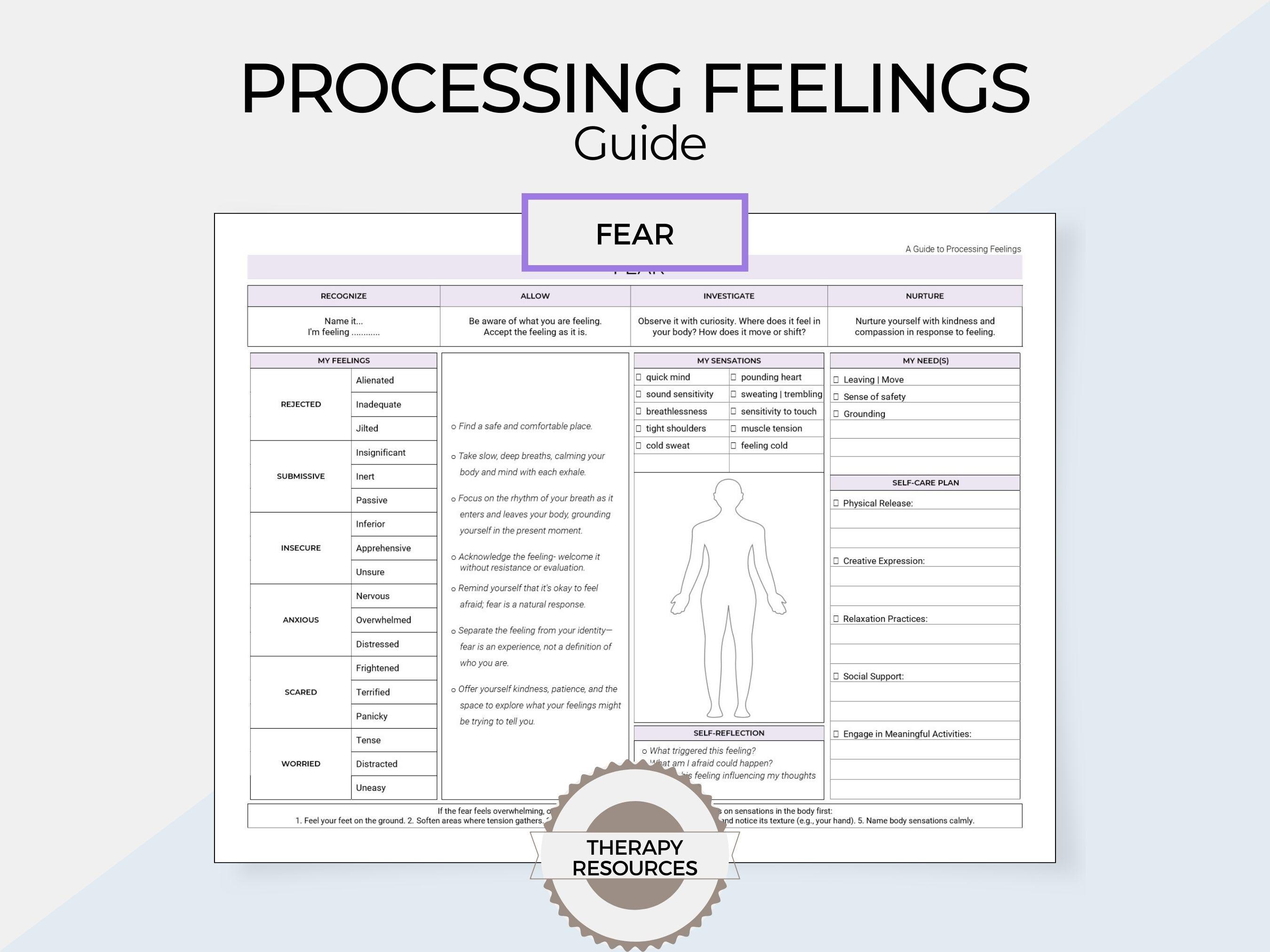 Feelings Processing Guide, Emotional Literacy Tool, Feelings List, Fear ...