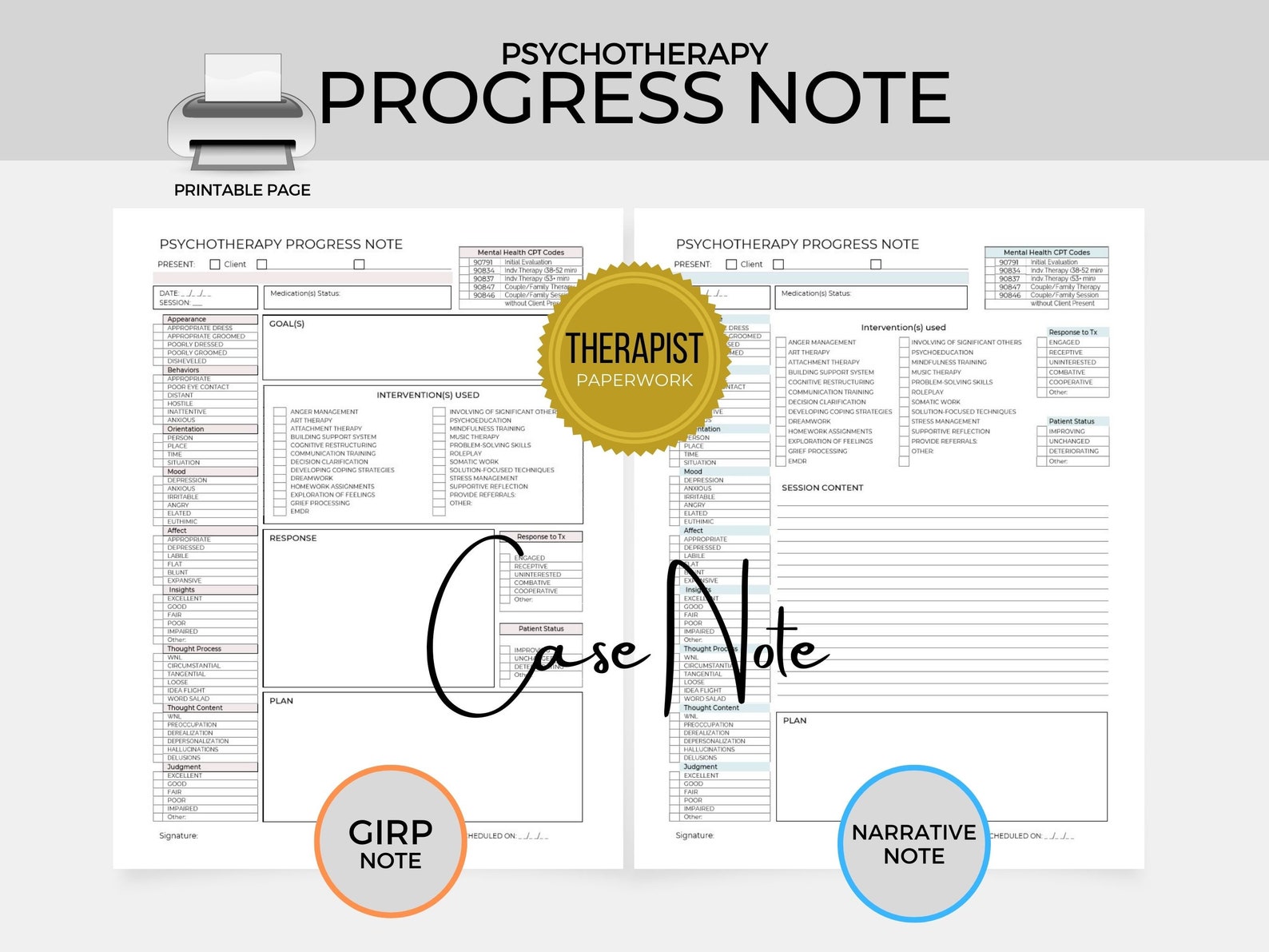 Psychotherapy Progress Note Template, Case Note Printable, Private ...