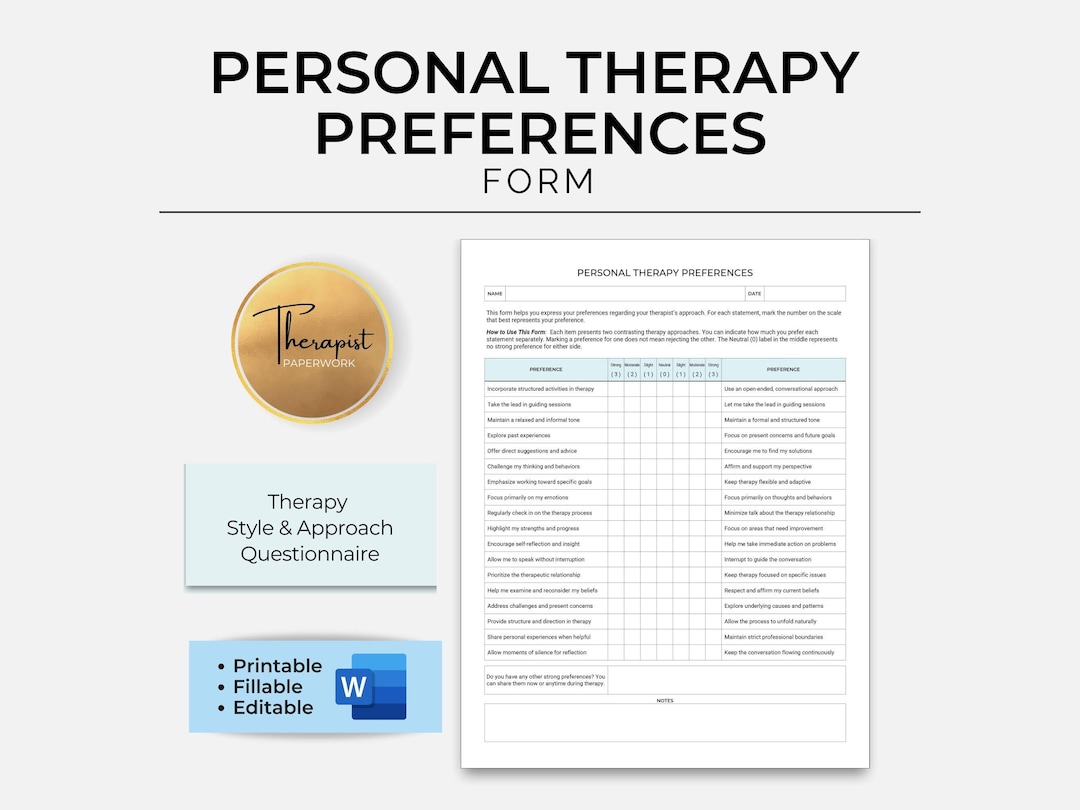 Therapy Preferences Form, Client Preferences Questionnaire ...