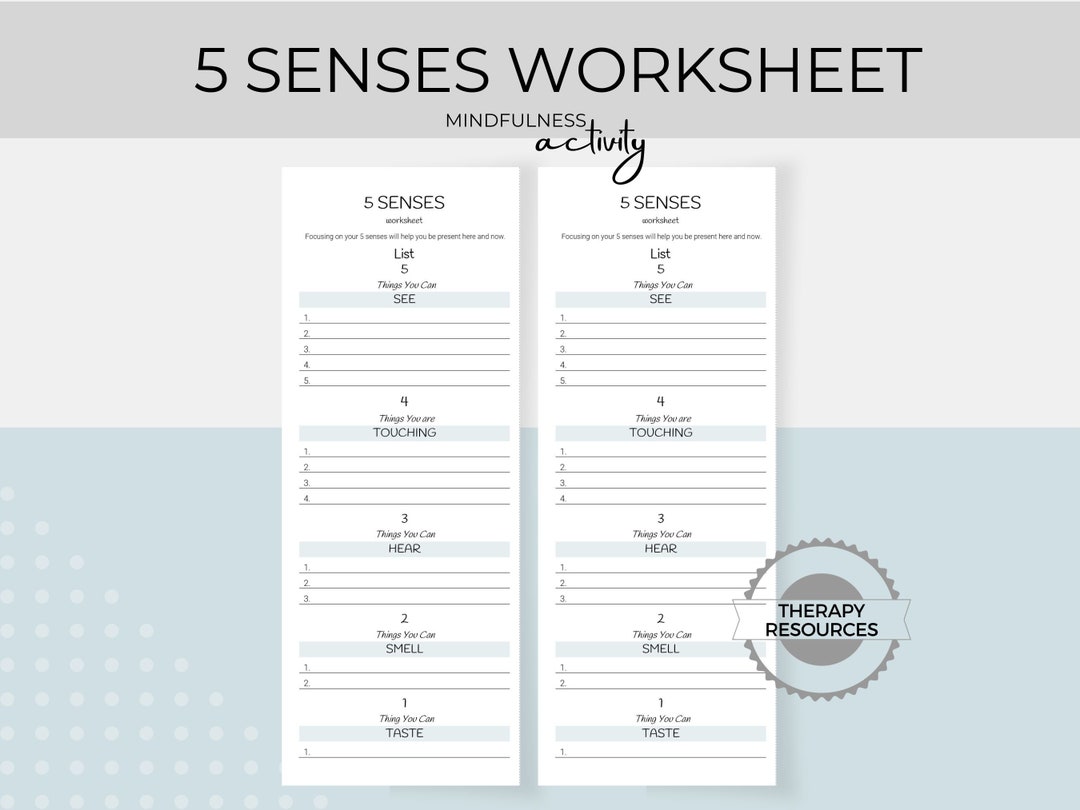 5 Senses Worksheet, Mindfulness Activity, Acceptance and Commitment ...