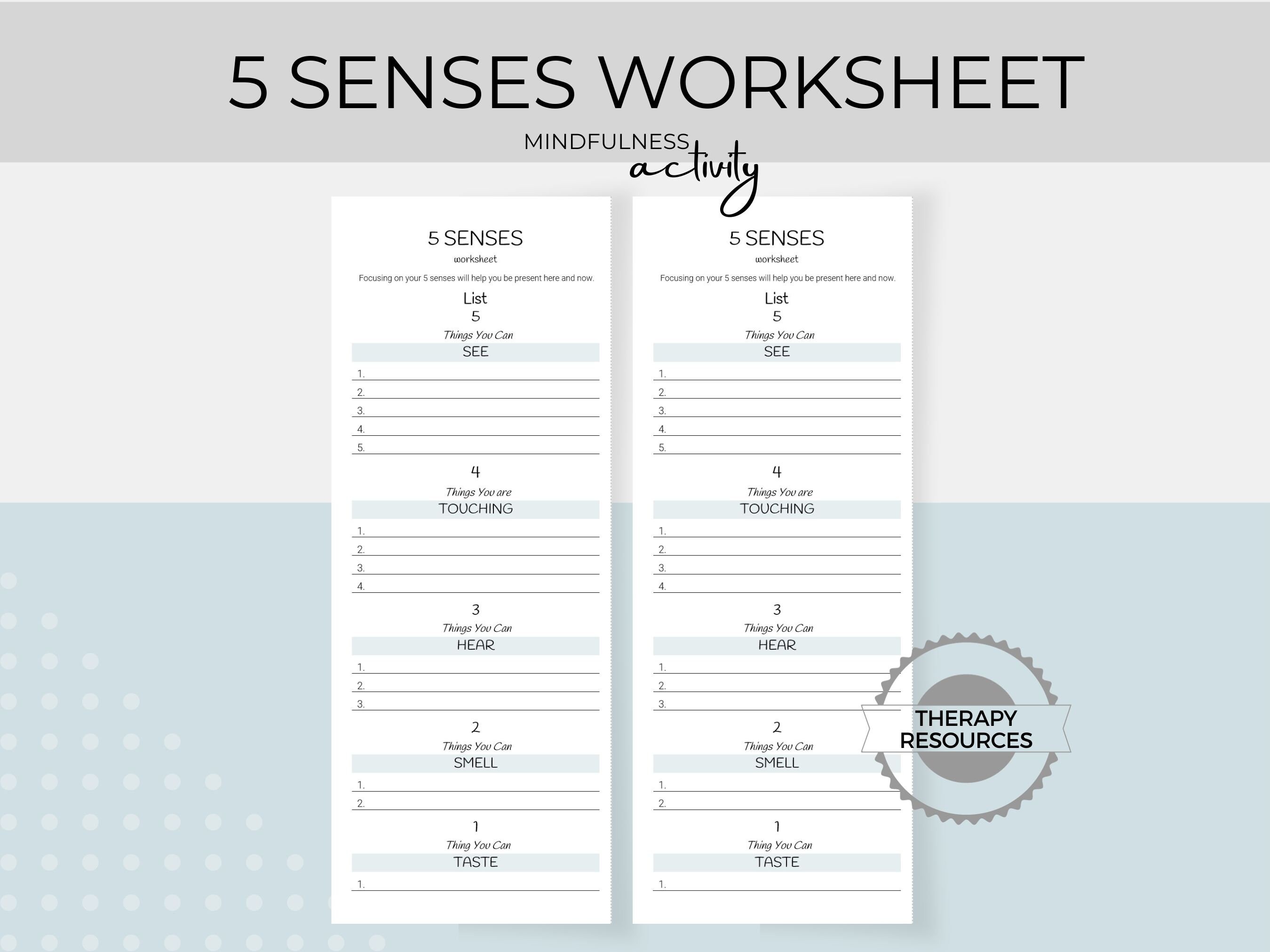 5 Senses Worksheet, Mindfulness Activity, Acceptance and Commitment ...