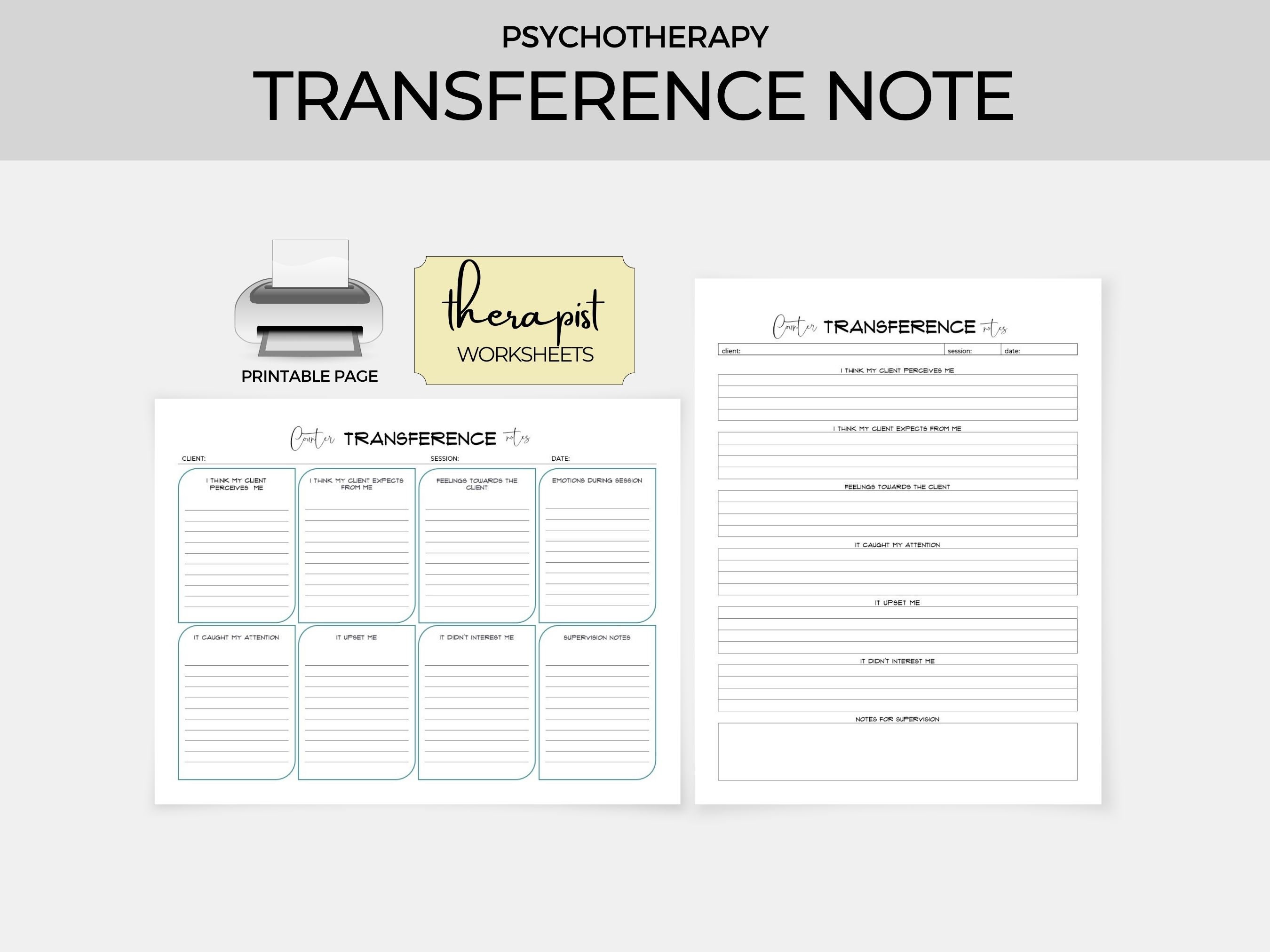 Transference Note Printable, Therapist Process Note, Session Notes ...