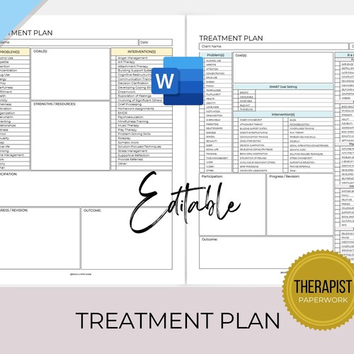 Psychotherapy Treatment Plan Editable Word Template - Etsy