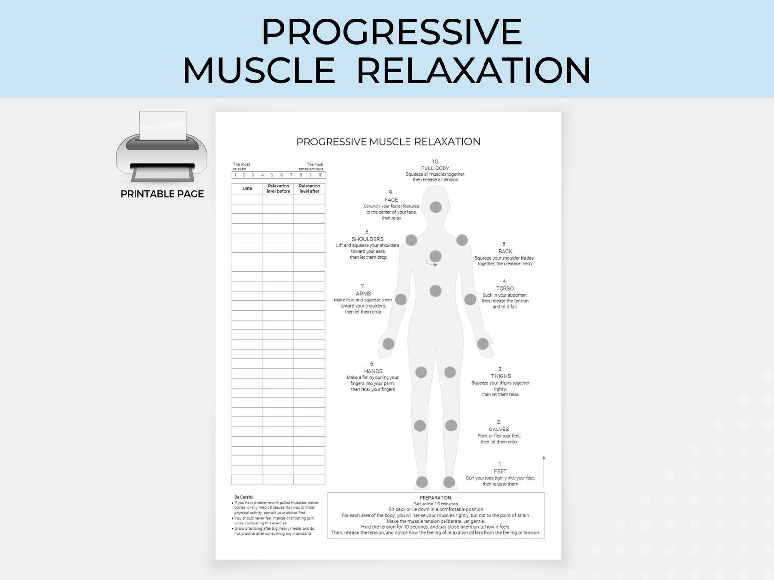 Progressive Muscle Relaxation Template, CBT Techniques Printable ...