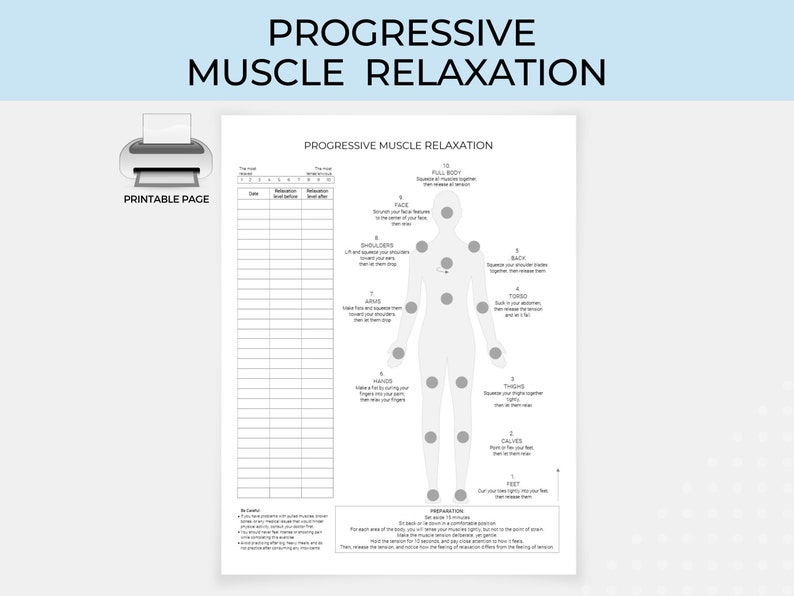 Progressive Muscle Relaxation Template, CBT Techniques Printable ...