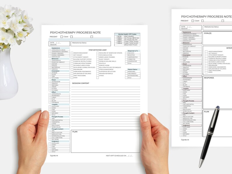 Psychotherapy Progress Note Template, Case Note Printable, Private ...