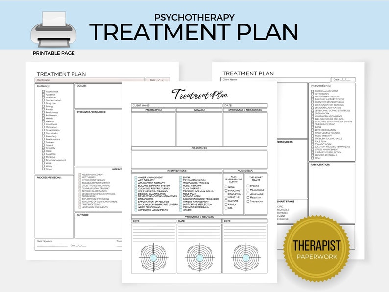 Therapy Treatment Plan, Psychotherapy, Private Practice Forms, Mental ...
