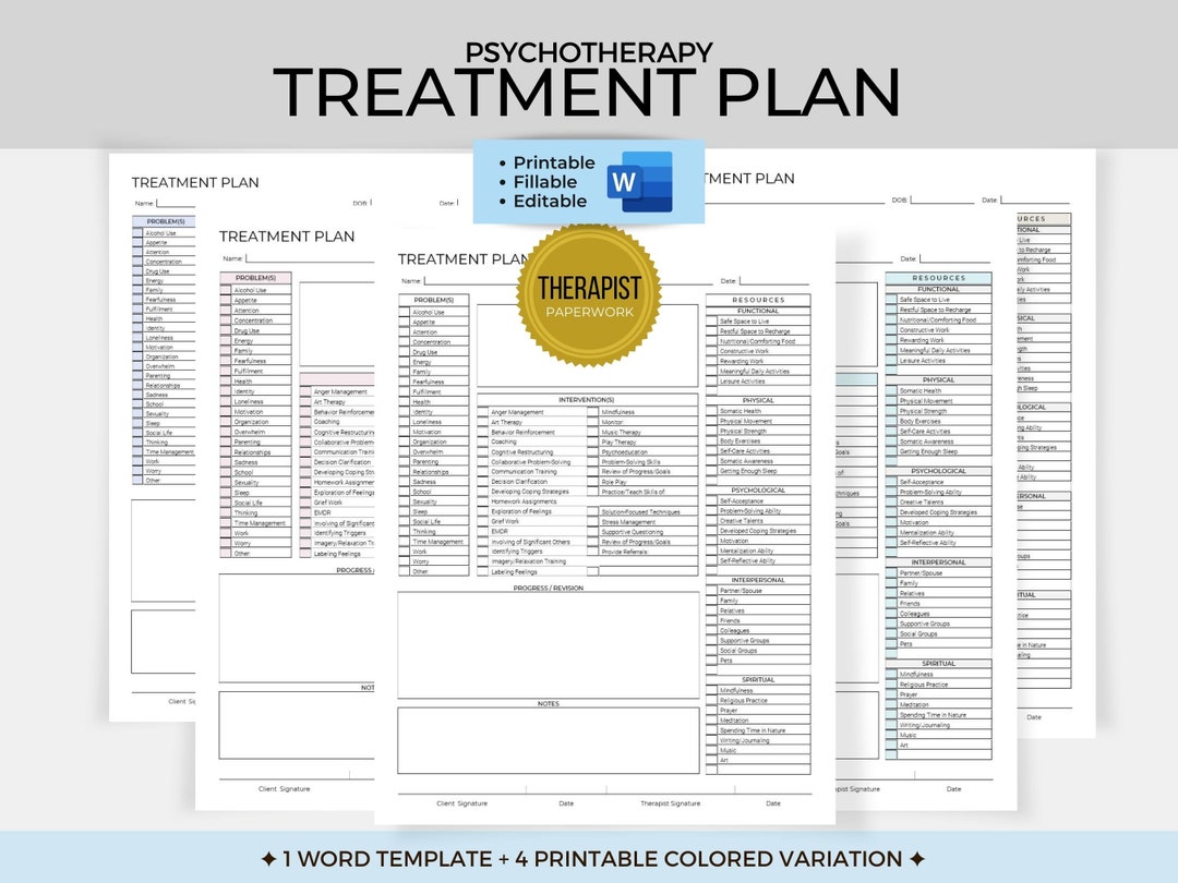 Psychotherapy Treatment Plan Editable, Word Template, Counseling Plan ...
