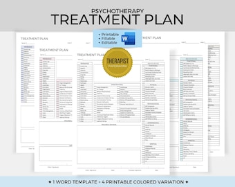 Psychotherapy Treatment Plan Editable Word Template, Counseling Plan ...