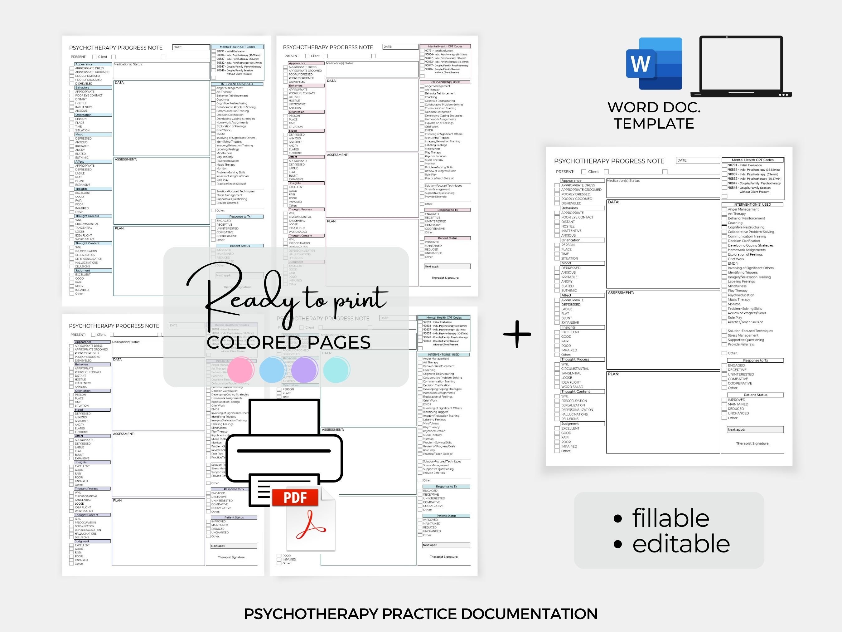 Psychotherapy Progress Note, Word Template, DAP Note, Private Practice ...