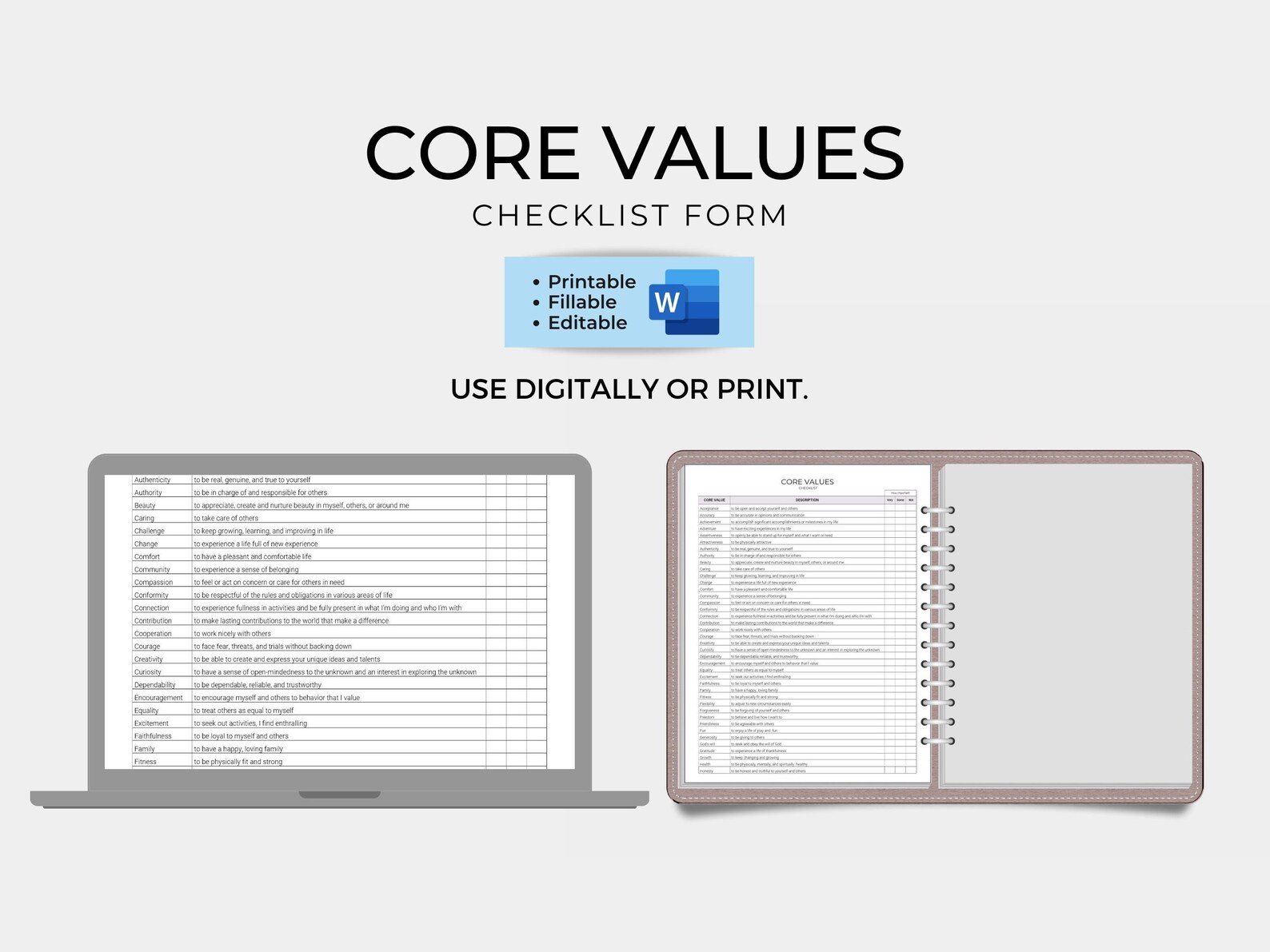 Identifying Core Values Worksheets, Clarification Core Values, CBT ...