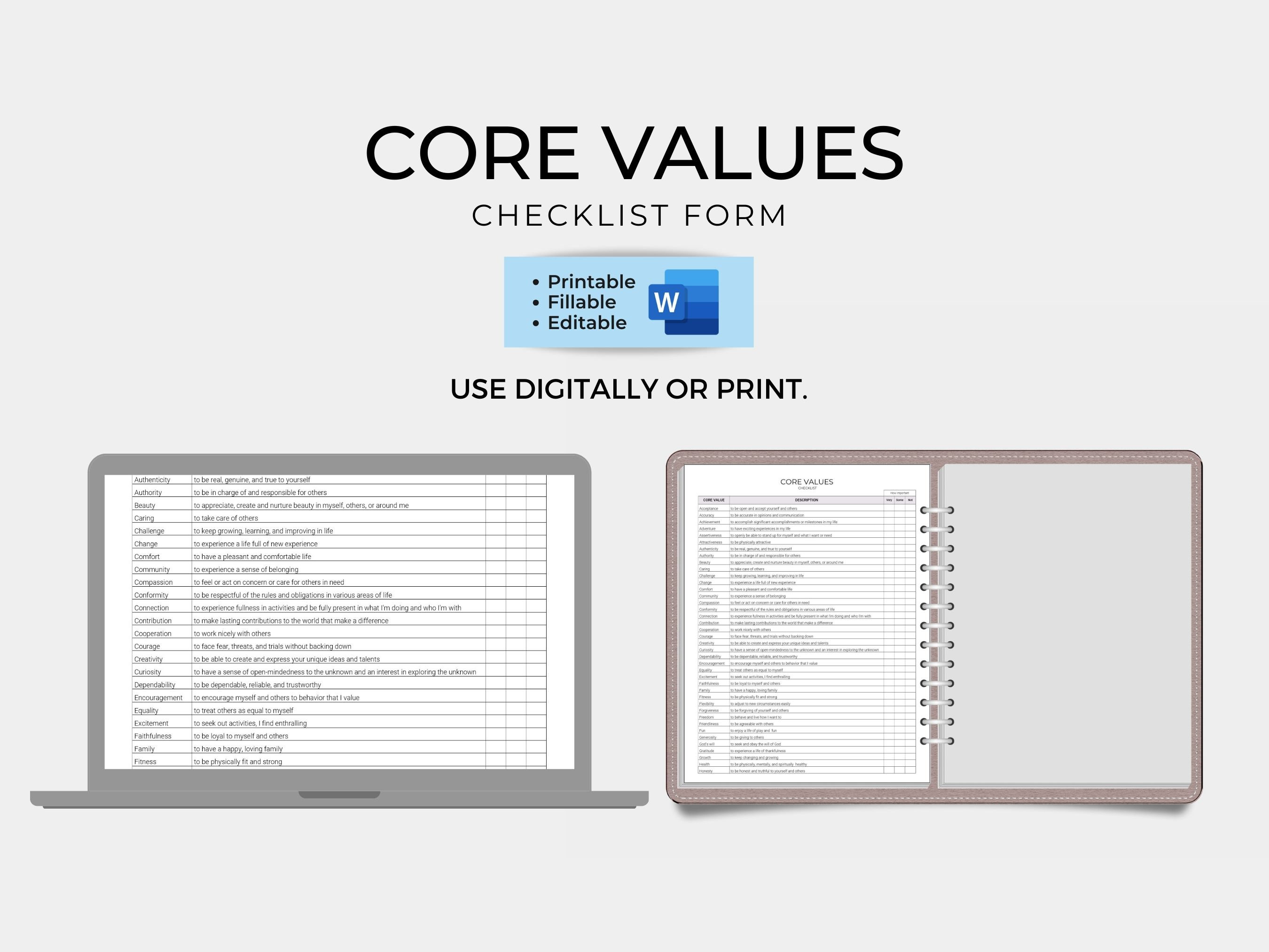 Identifying Core Values Worksheets, Clarification Core Values, CBT Worksheet - Etsy