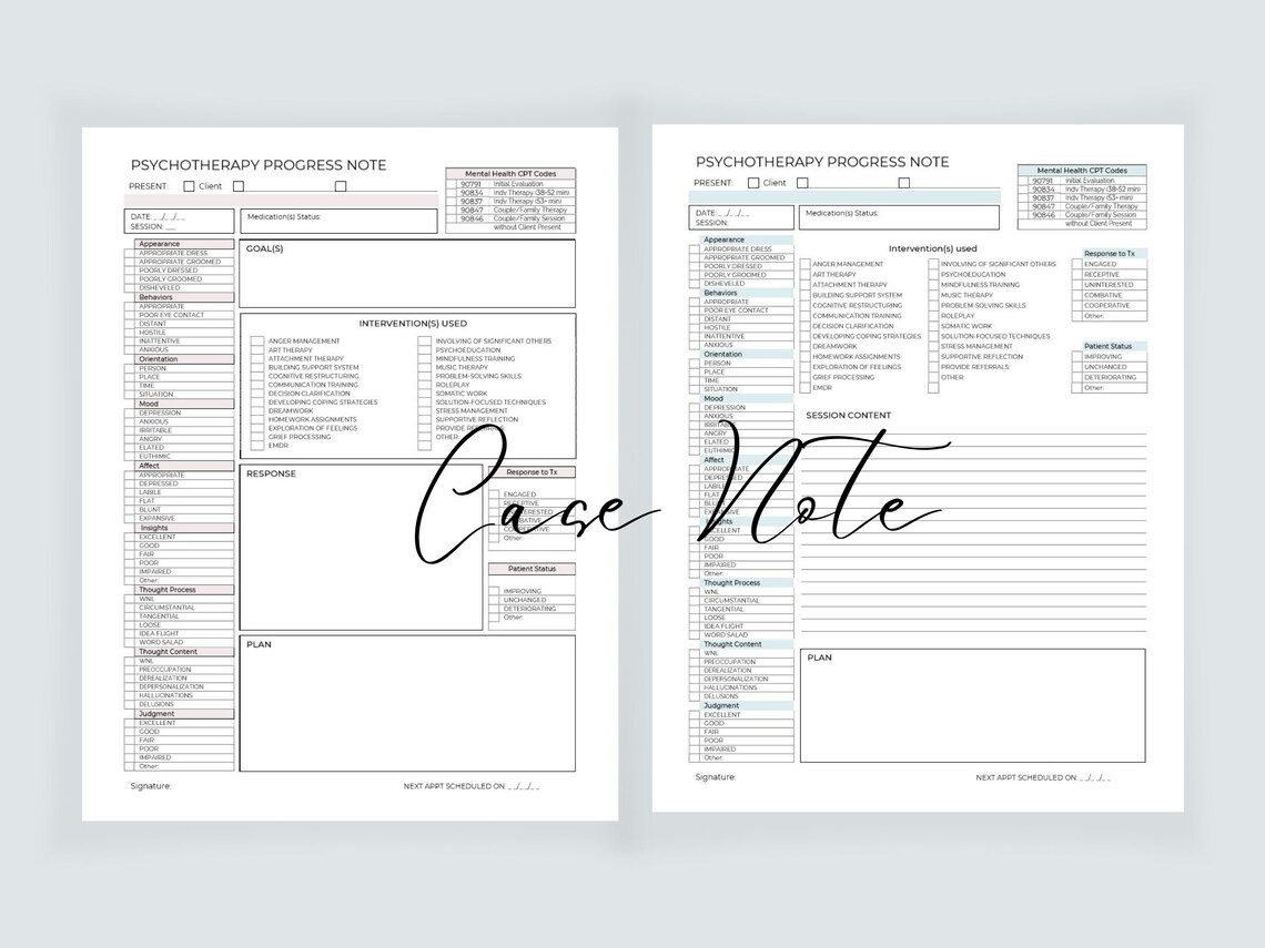 Psychotherapy Progress Note Template Case Note Private | Etsy