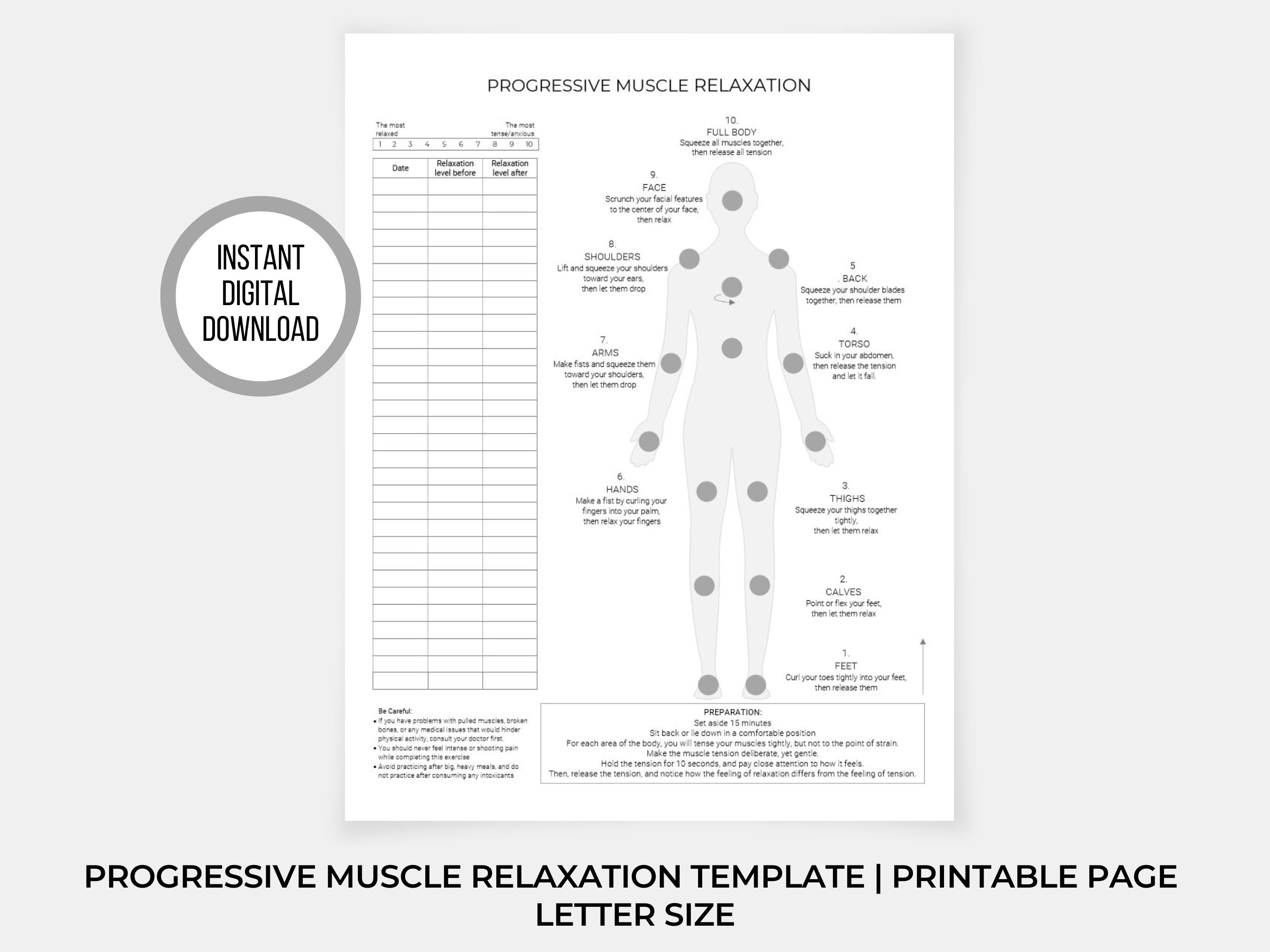 Progressive Muscle Relaxation Template, CBT Techniques Printable ...