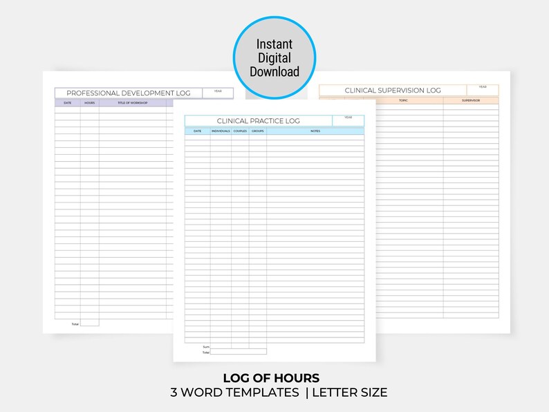 Therapist Log of Hours Psychotherapist Log Counselor Log - Etsy