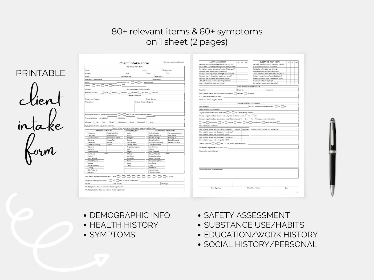 Client Intake Form Printable, Therapy Office Documentation, Counseling ...