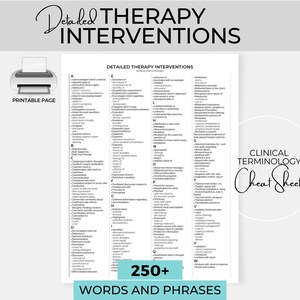 Therapy Interventions List, Clinical Terms Cheat Sheet, Reference for ...