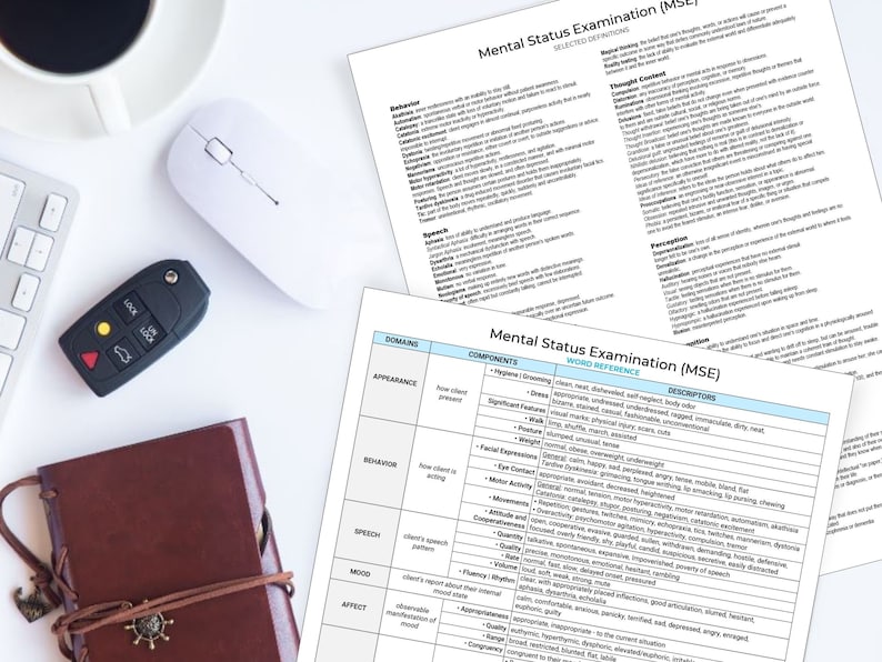 Mental Status Exam Word Reference, Mental Health Reference, MSE Cheat ...