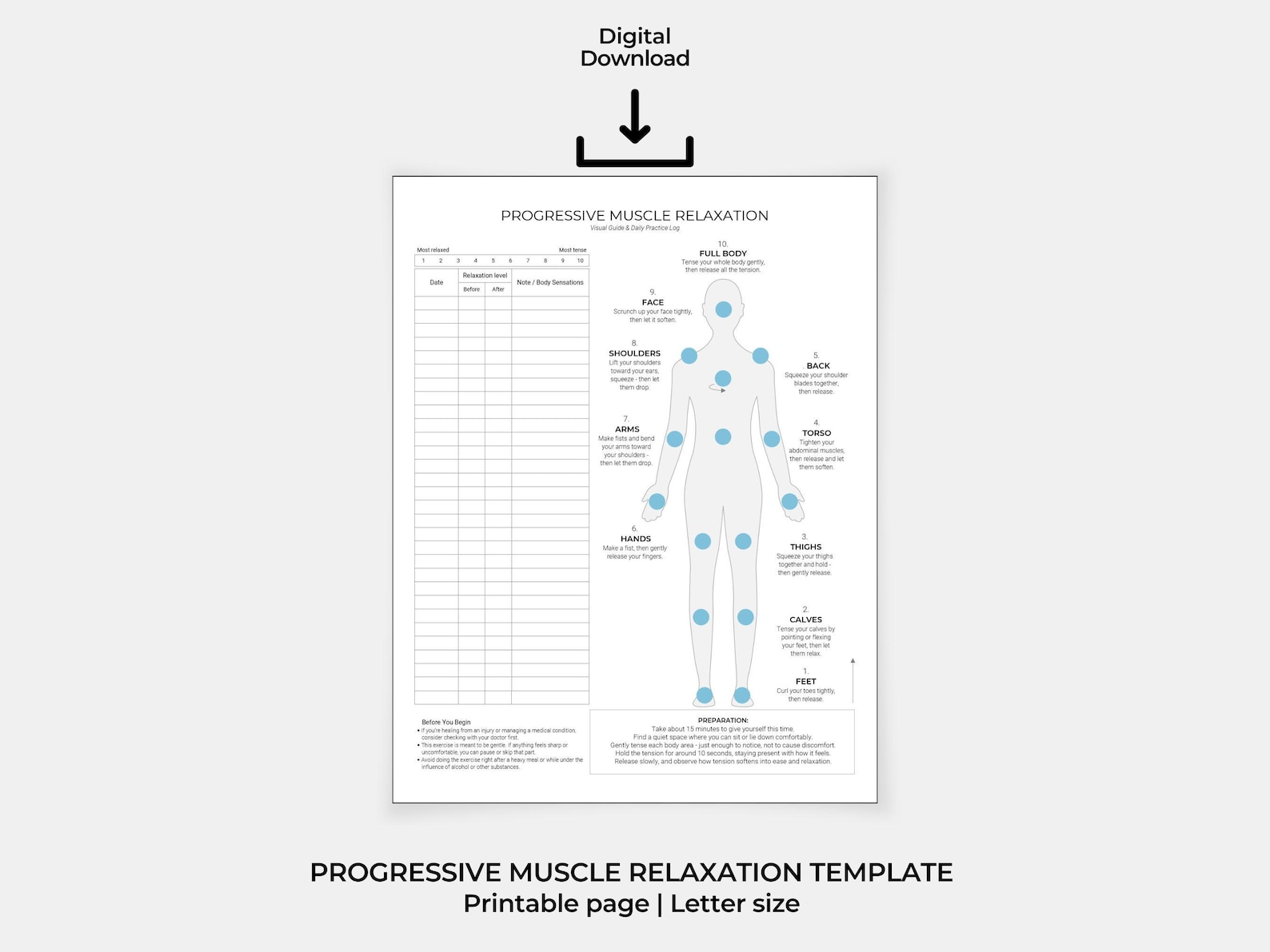 Progressive Muscle Relaxation Template, Anxiety Management, PMR ...