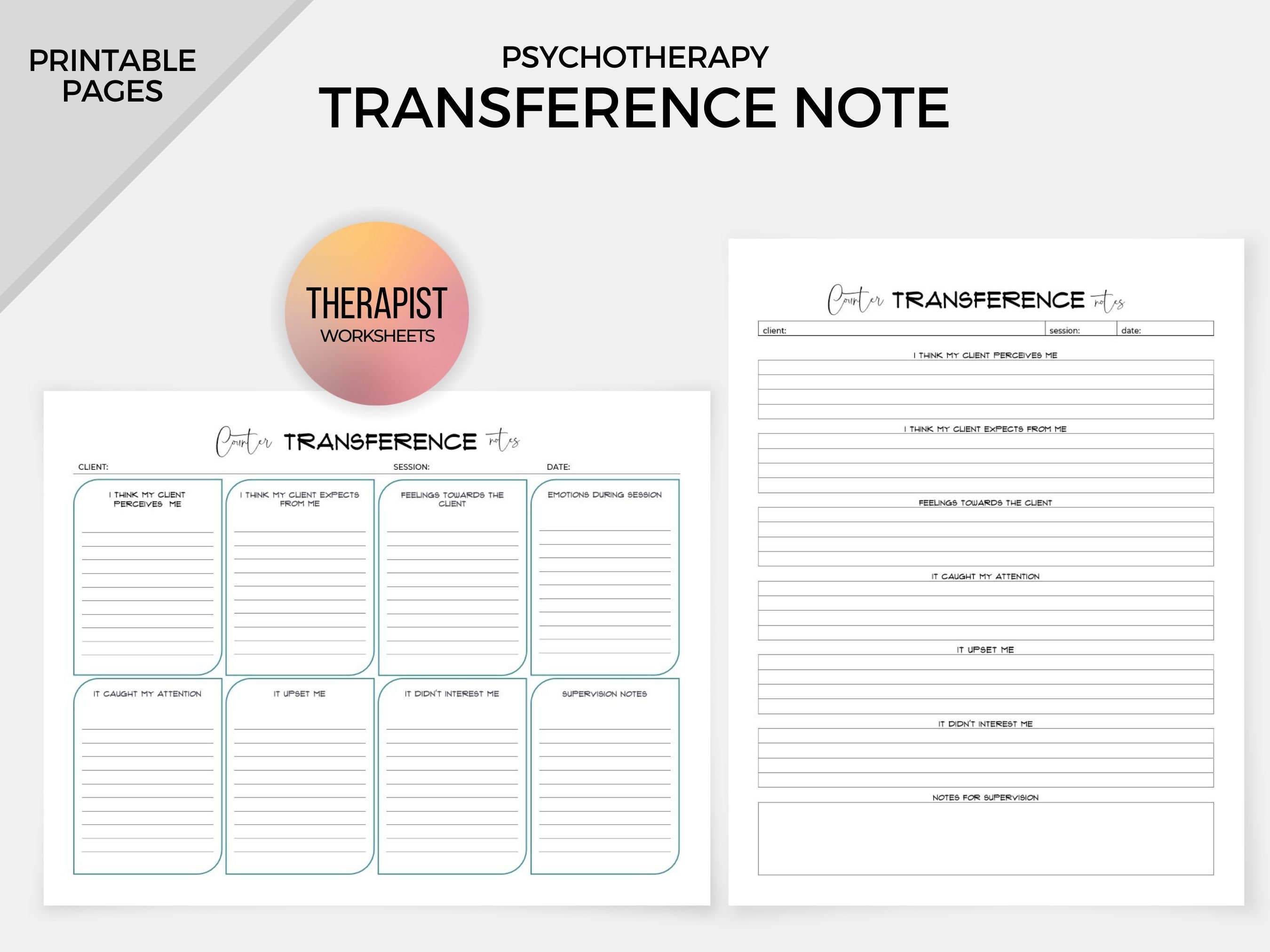 Transference Note Printable Therapist Process Note Session - Etsy
