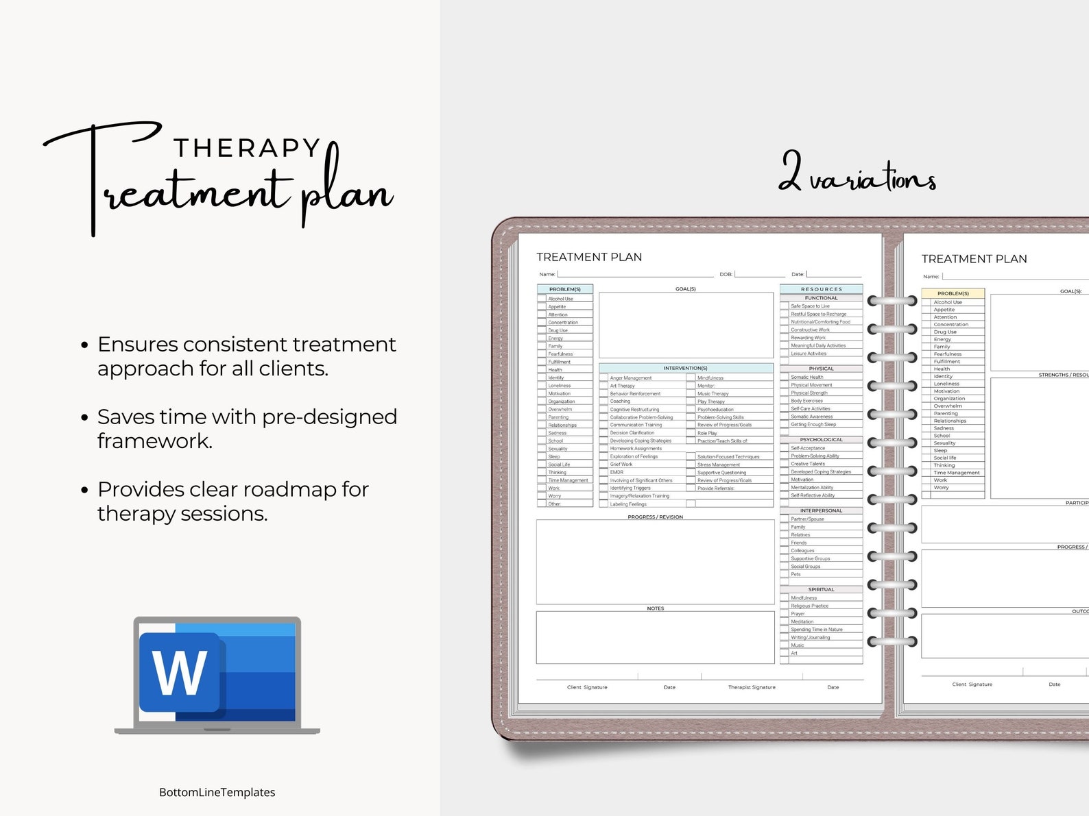 Psychotherapy Treatment Plan Editable Word Template, Counseling Plan ...