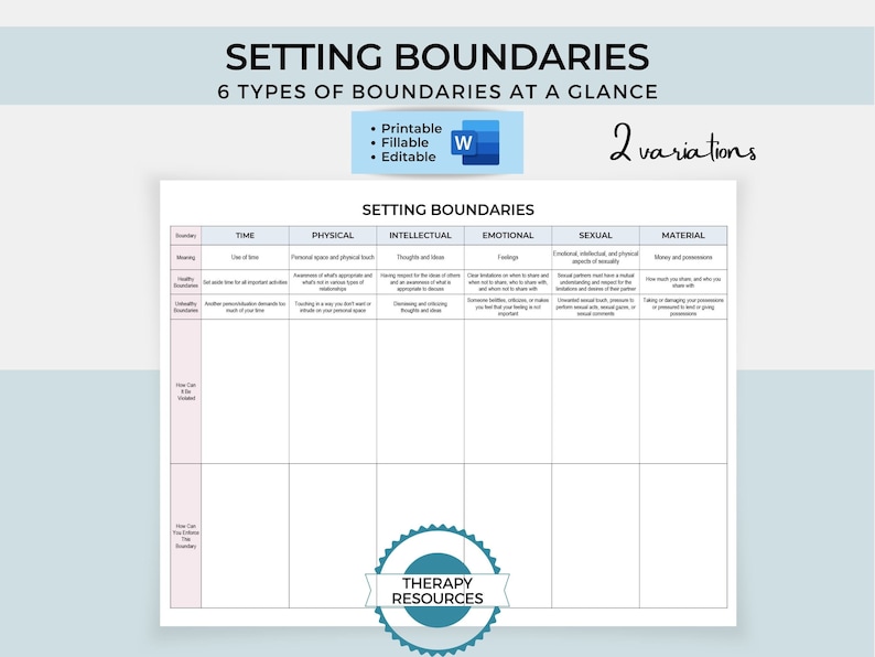 Setting Boundaries Template Fillable Editable Printable - Etsy