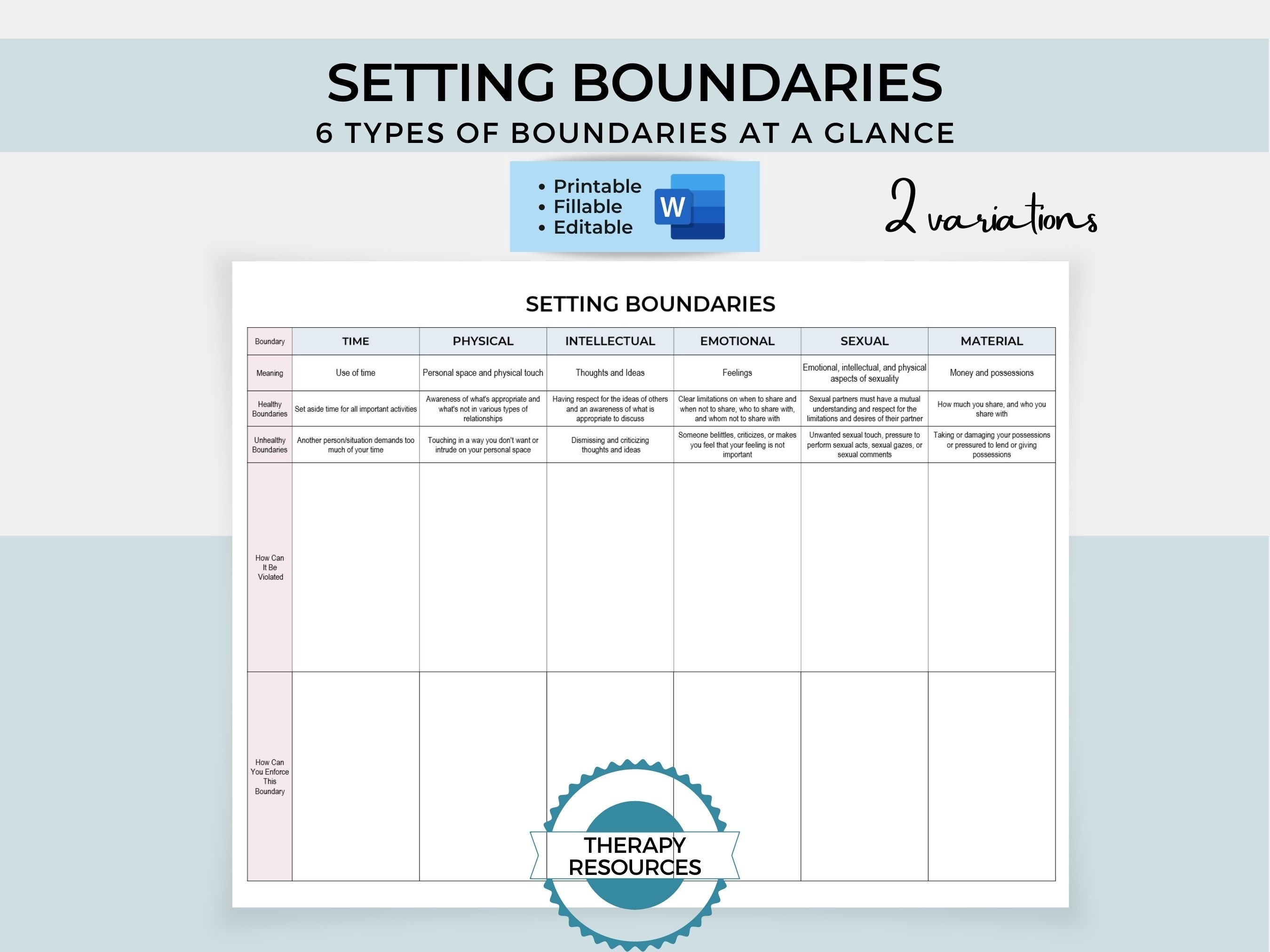 Setting Boundaries Template Fillable Editable Printable - Etsy Australia