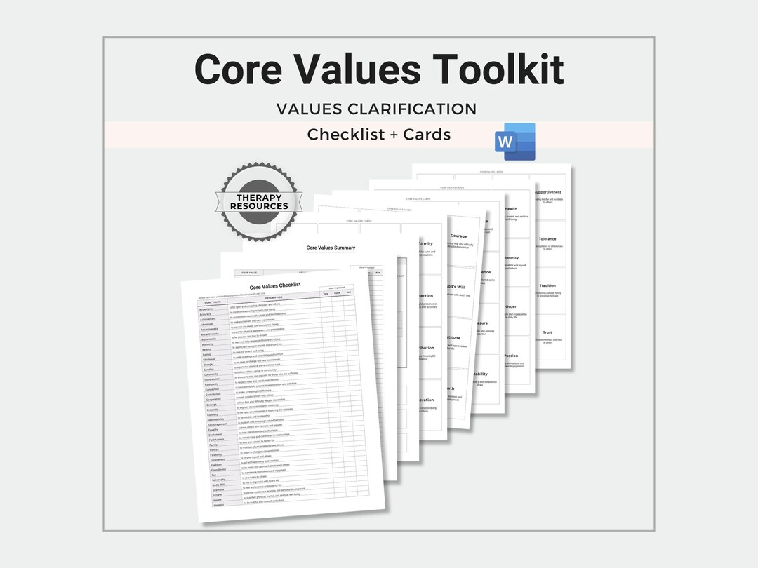 Core Values Worksheets, Values Clarification Checklist & Cards - Etsy