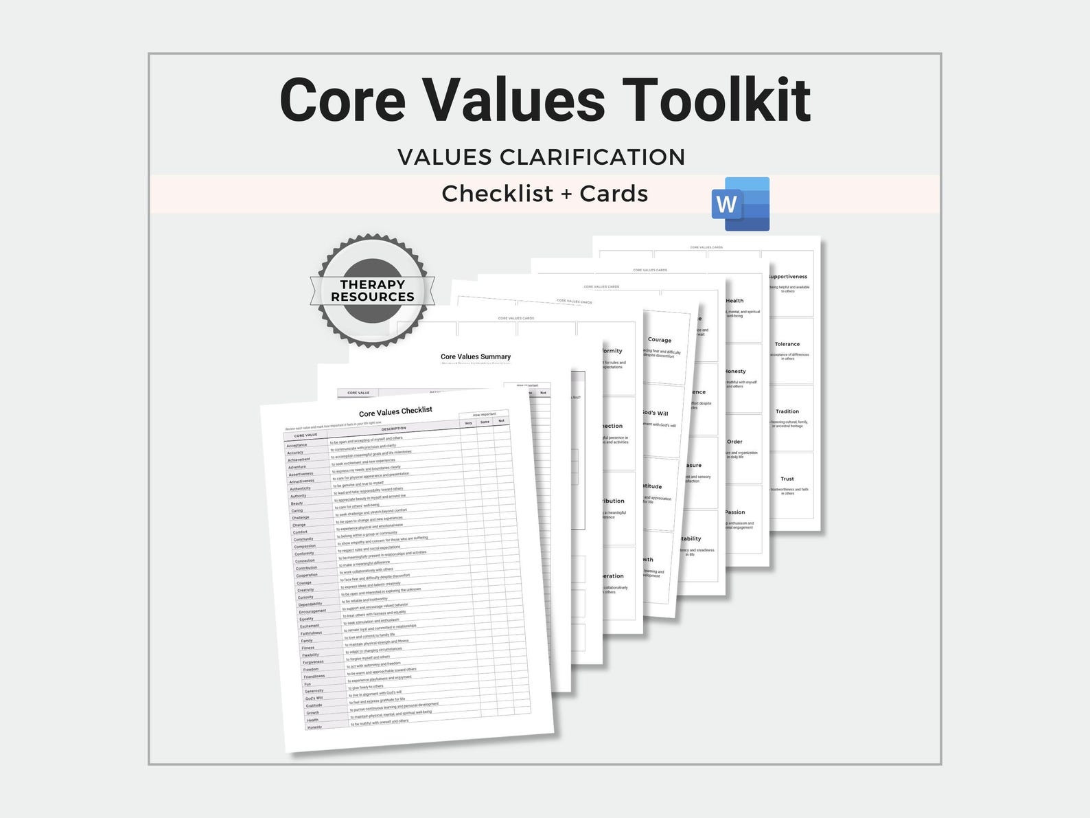 Core Values Worksheets, Values Clarification Checklist & Cards - Etsy