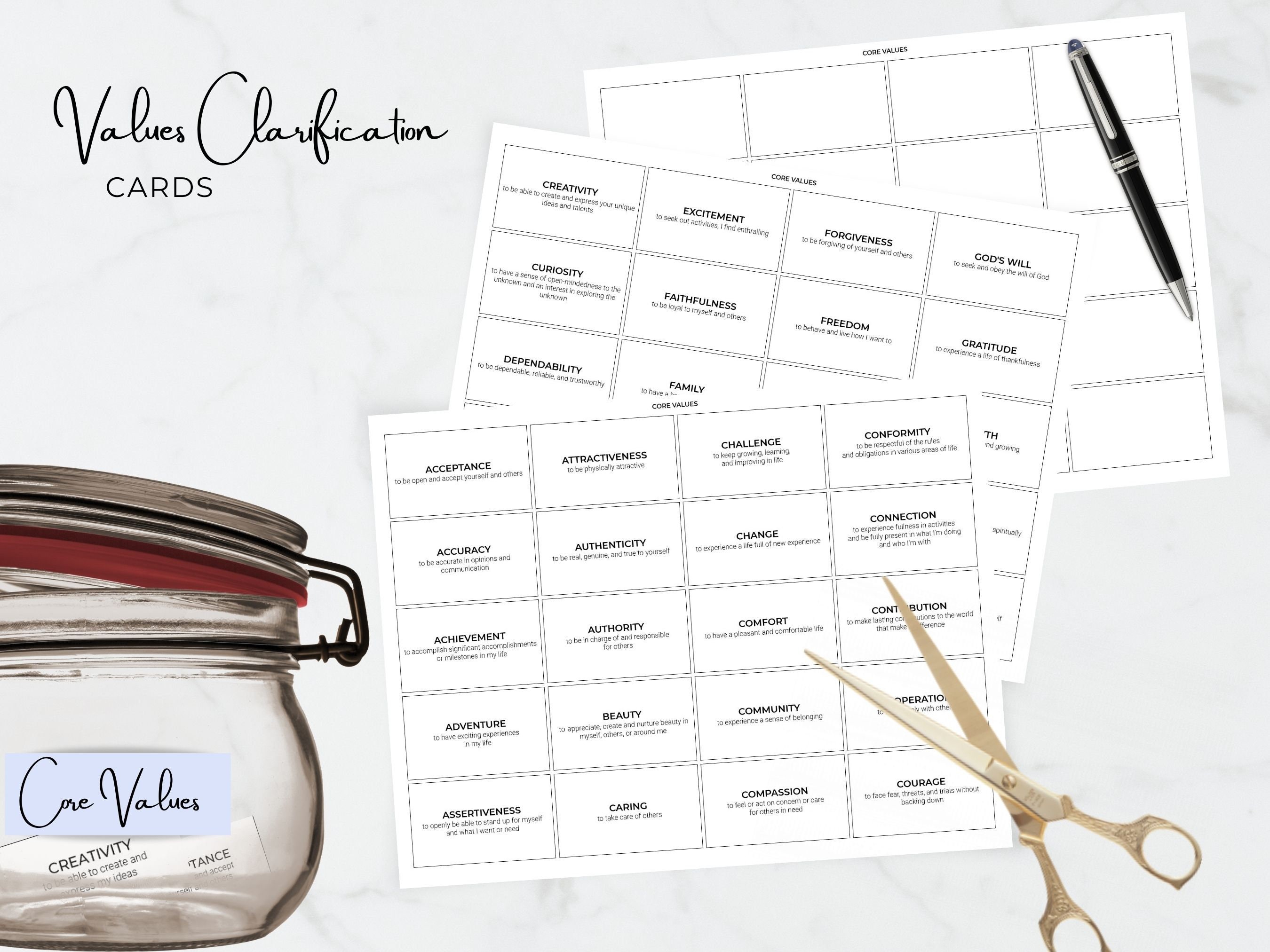 Identifying Core Values Worksheets Clarification Core Values Etsy