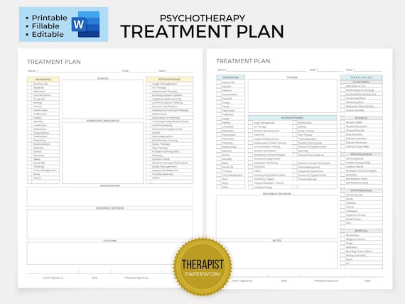 Psychotherapy Treatment Plan Editable Word Template - Etsy