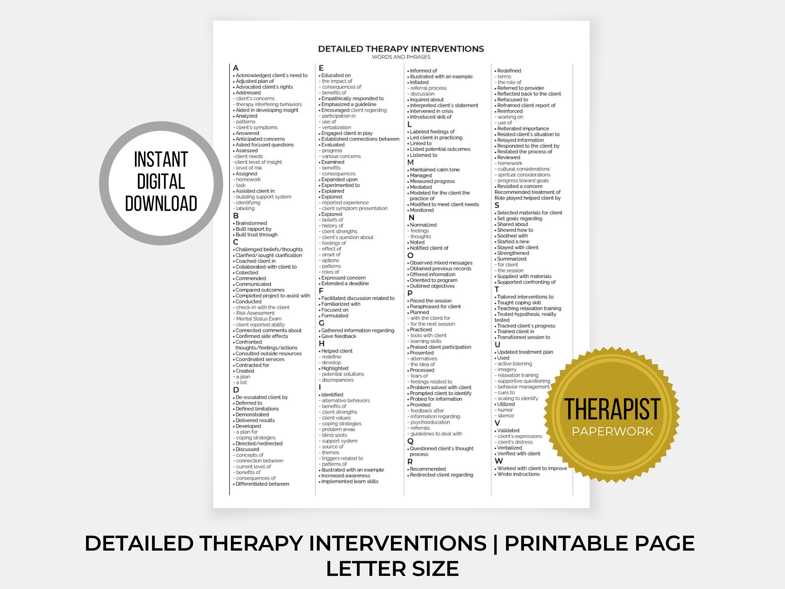 Therapy Interventions List Clinical Terms Cheat Sheet Reference For Therapy Interventions List Clinical Terms Cheat Sheet Reference For
