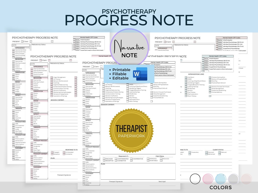 Psychotherapy Progress Note Template, Narrative Note, Therapy Practice ...