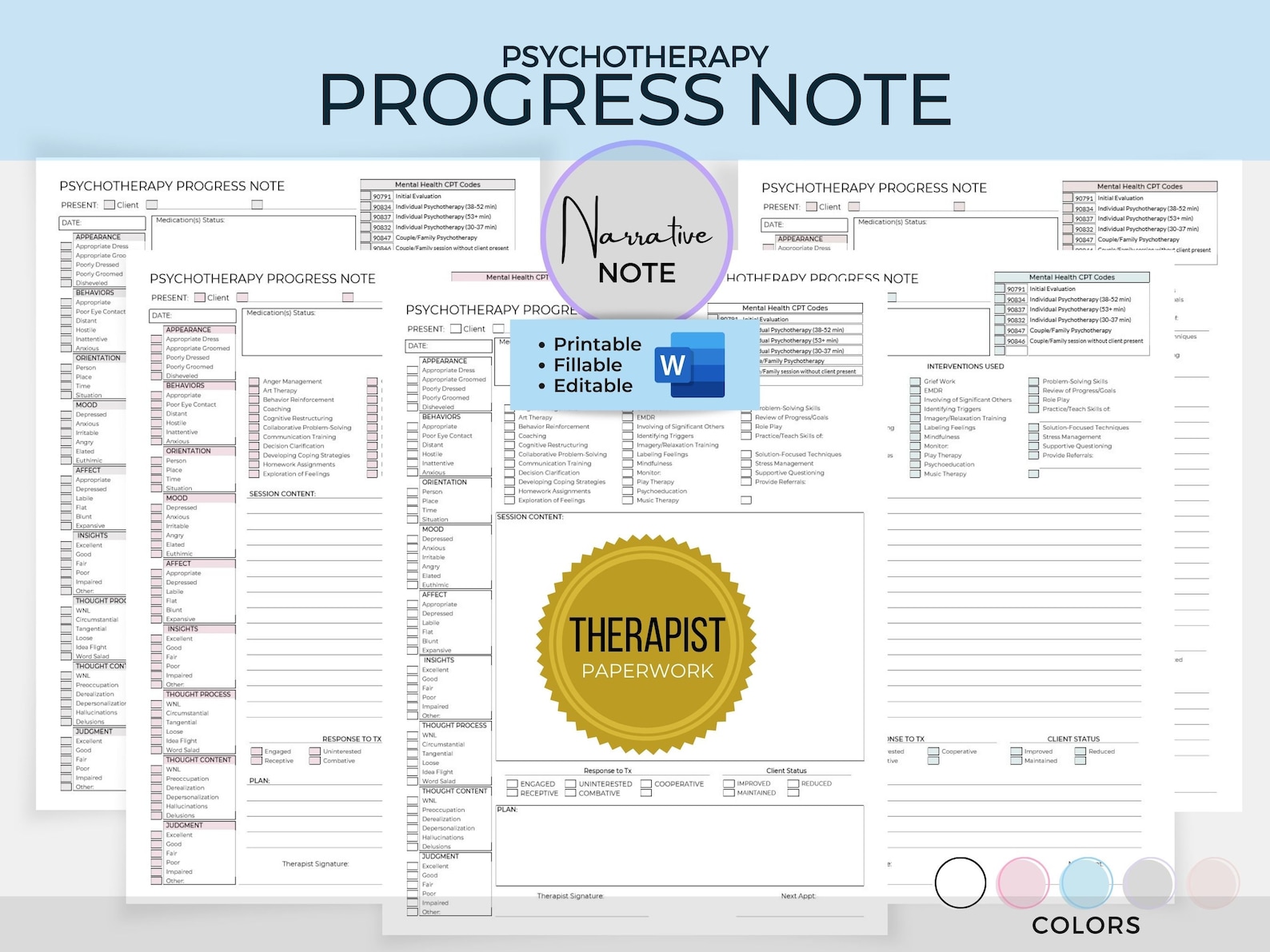 Psychotherapy Progress Note Template, Narrative Note, Therapy Practice ...
