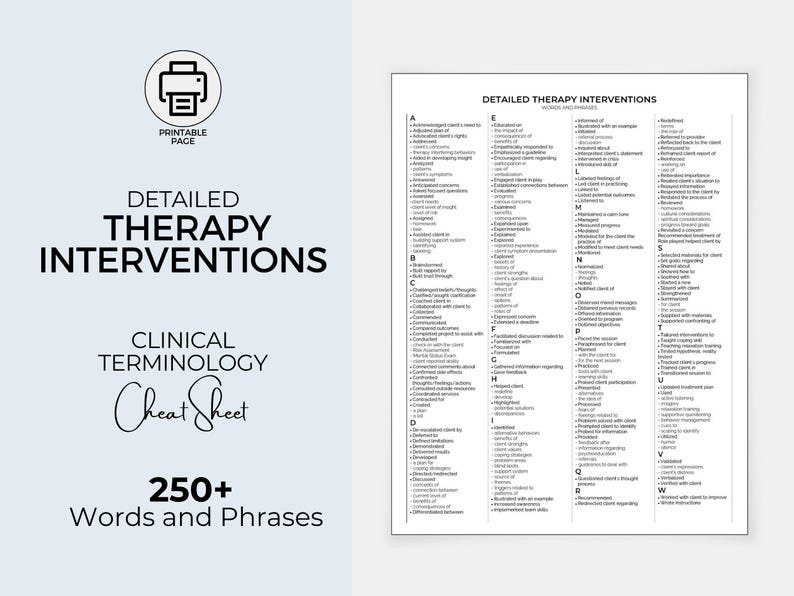 Therapy Interventions List, Clinical Terms Cheat Sheet, Reference for ...