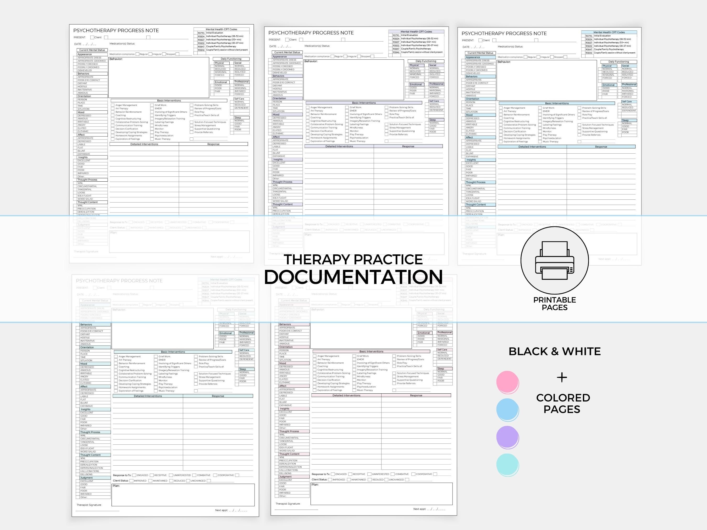 Psychotherapy Progress Note Template, BIRP Note Printable, Therapy Practice Documentation ...