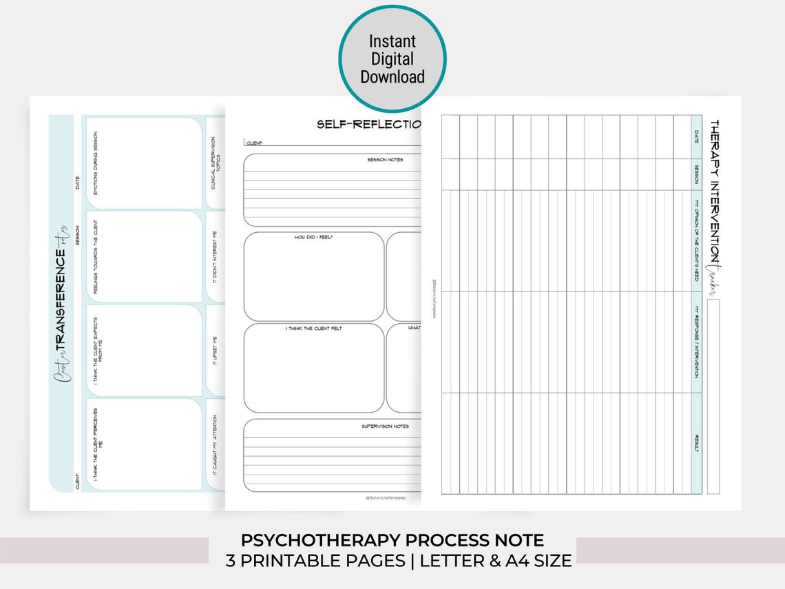 Psychotherapy Process Note Printable Therapist Worksheets - Etsy