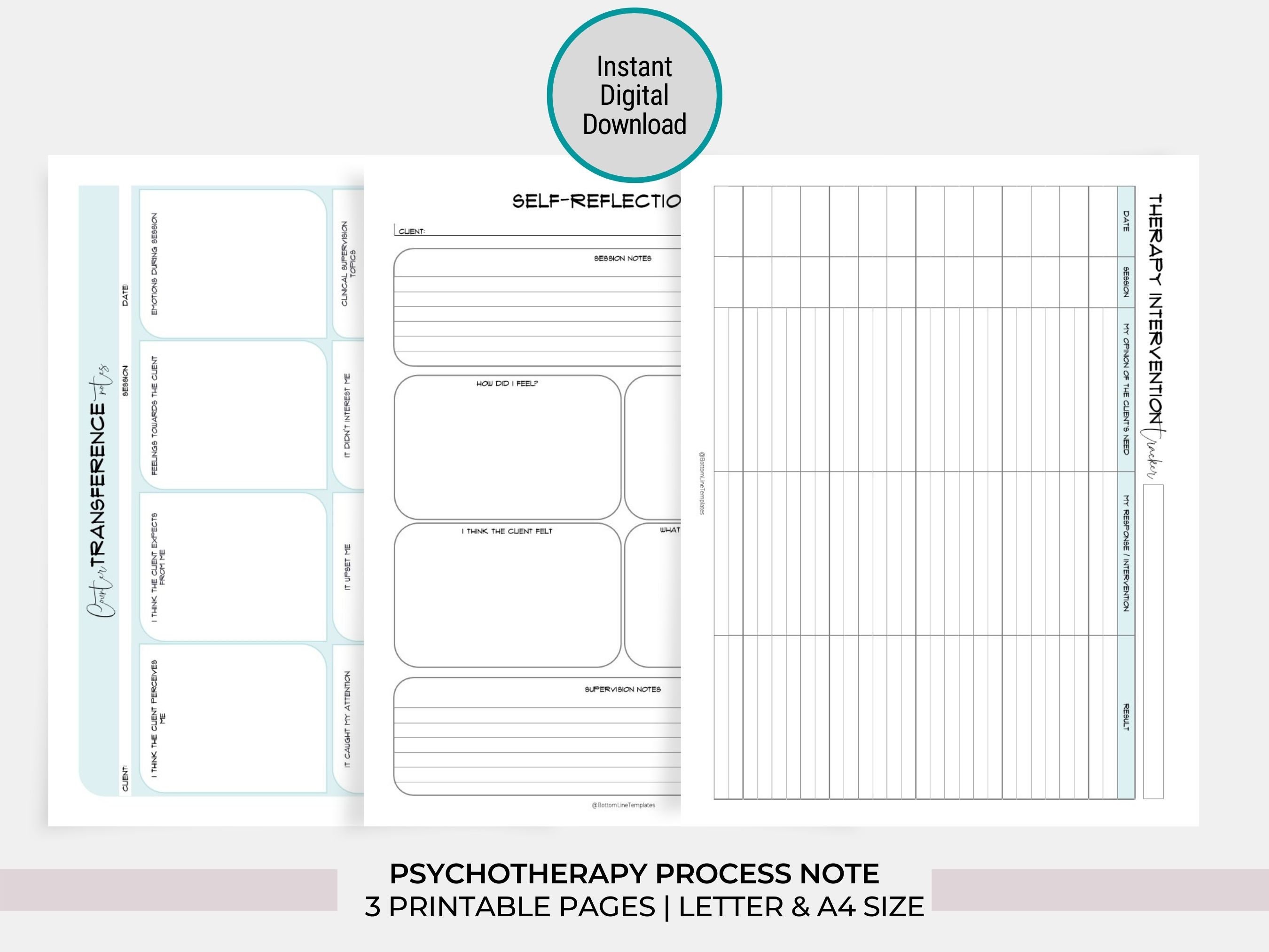 Psychotherapy Process Note Printable, Therapist Worksheets, Resources ...