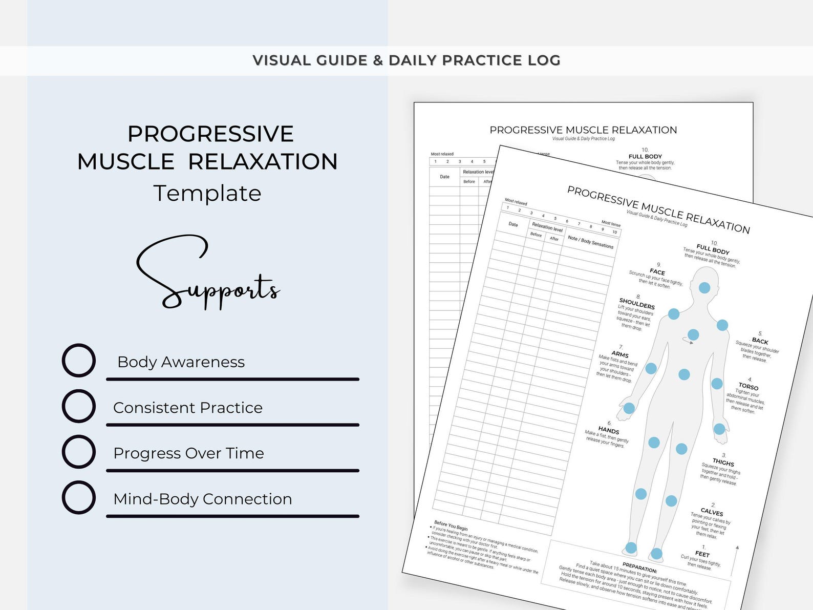 Progressive Muscle Relaxation Template, Anxiety Management, PMR ...