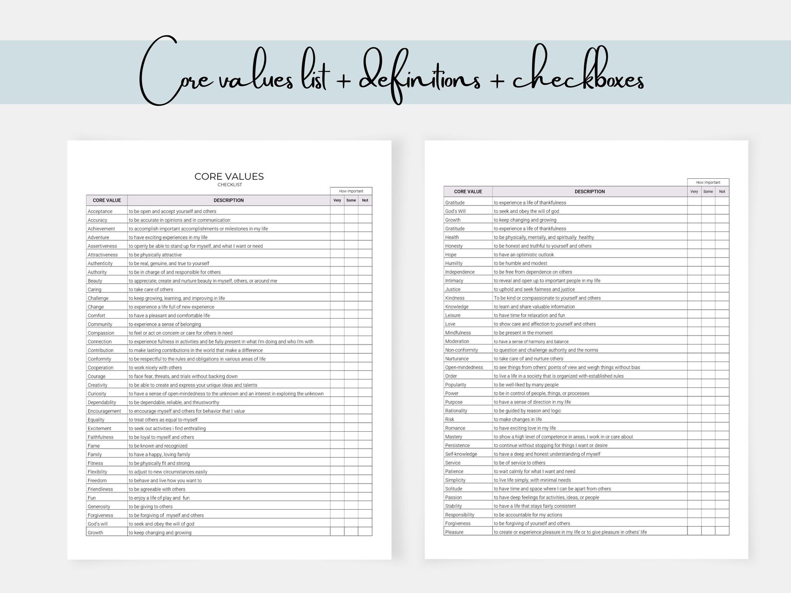 Identifying Core Values Worksheets Clarification Core Values - Etsy