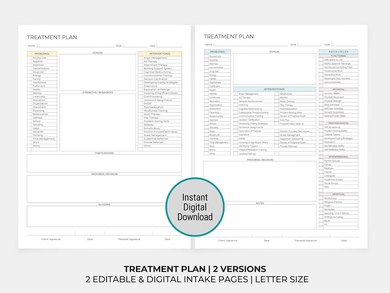 Psychotherapy Treatment Plan Editable Word Template - Etsy