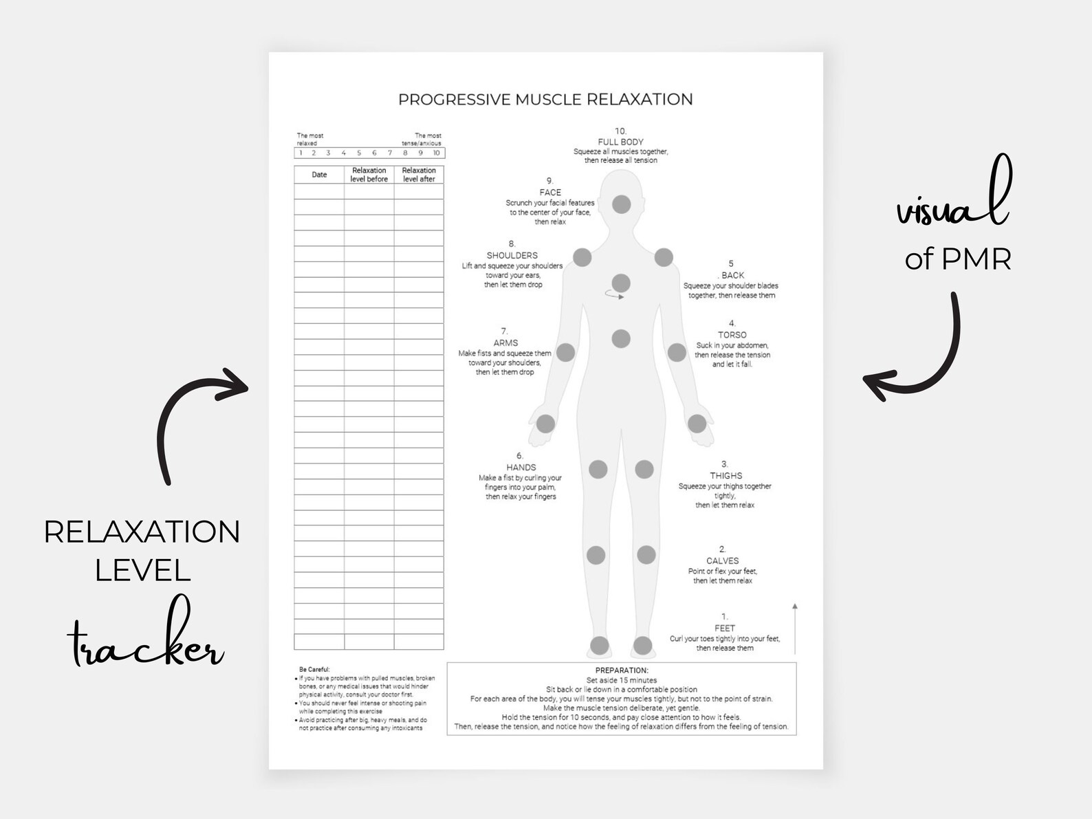 Progressive Muscle Relaxation Template, CBT Techniques Printable ...