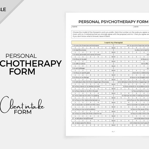 Personal Psychotherapy Form Private Practice Form Therapist | Etsy