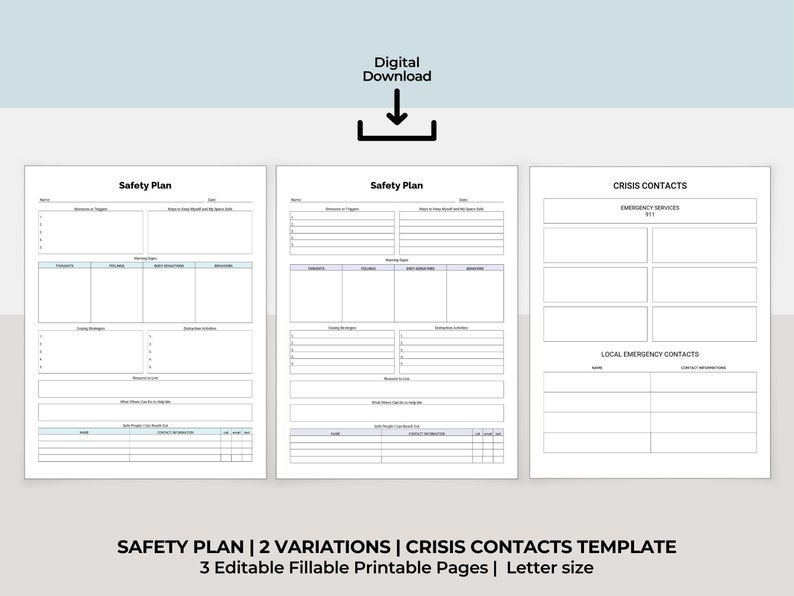 Safety Plan Template, Crisis Plan, Coping Skills, Suicide Prevention ...