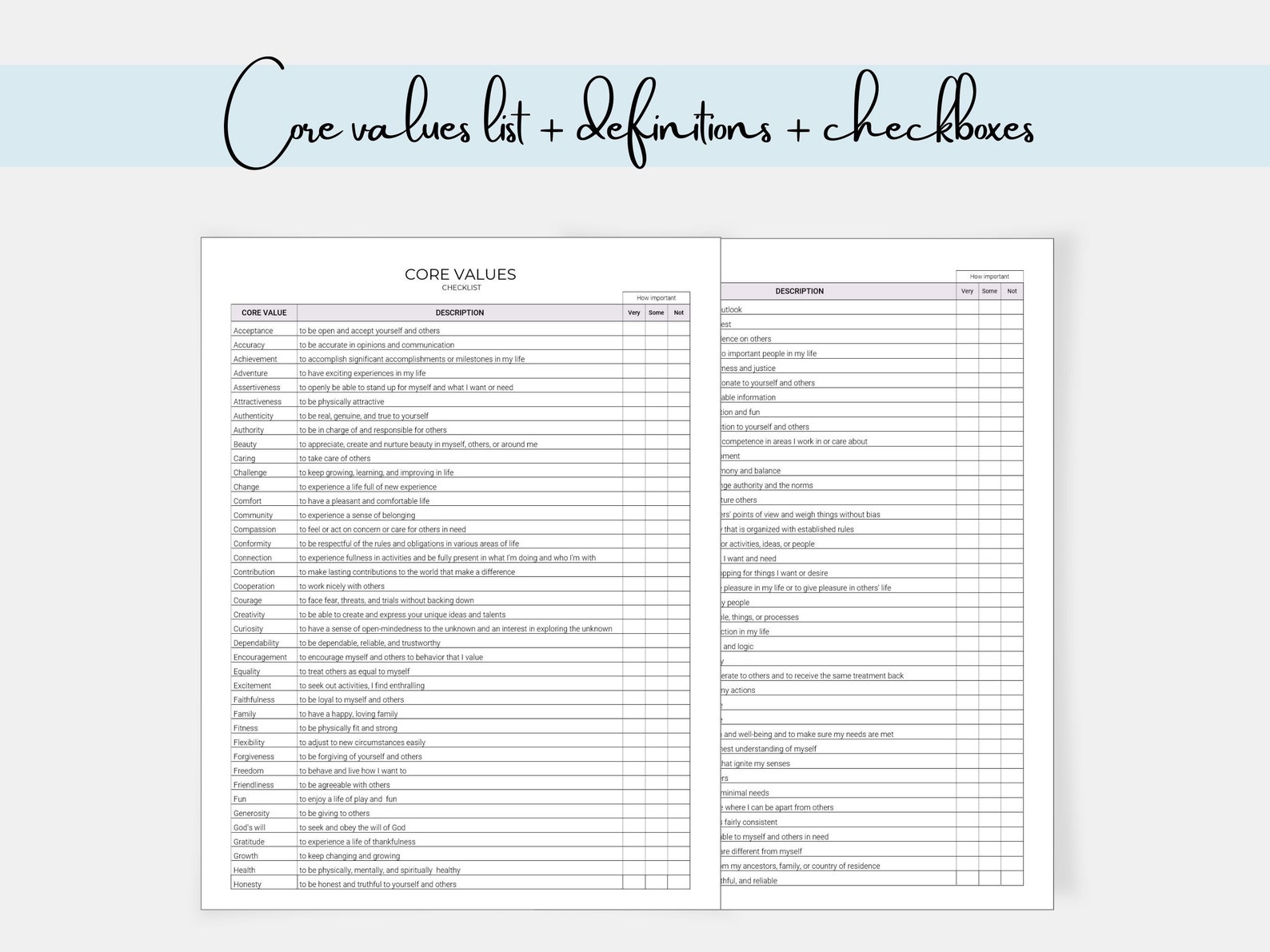 Identifying Core Values Worksheets, Clarification Core Values, CBT ...
