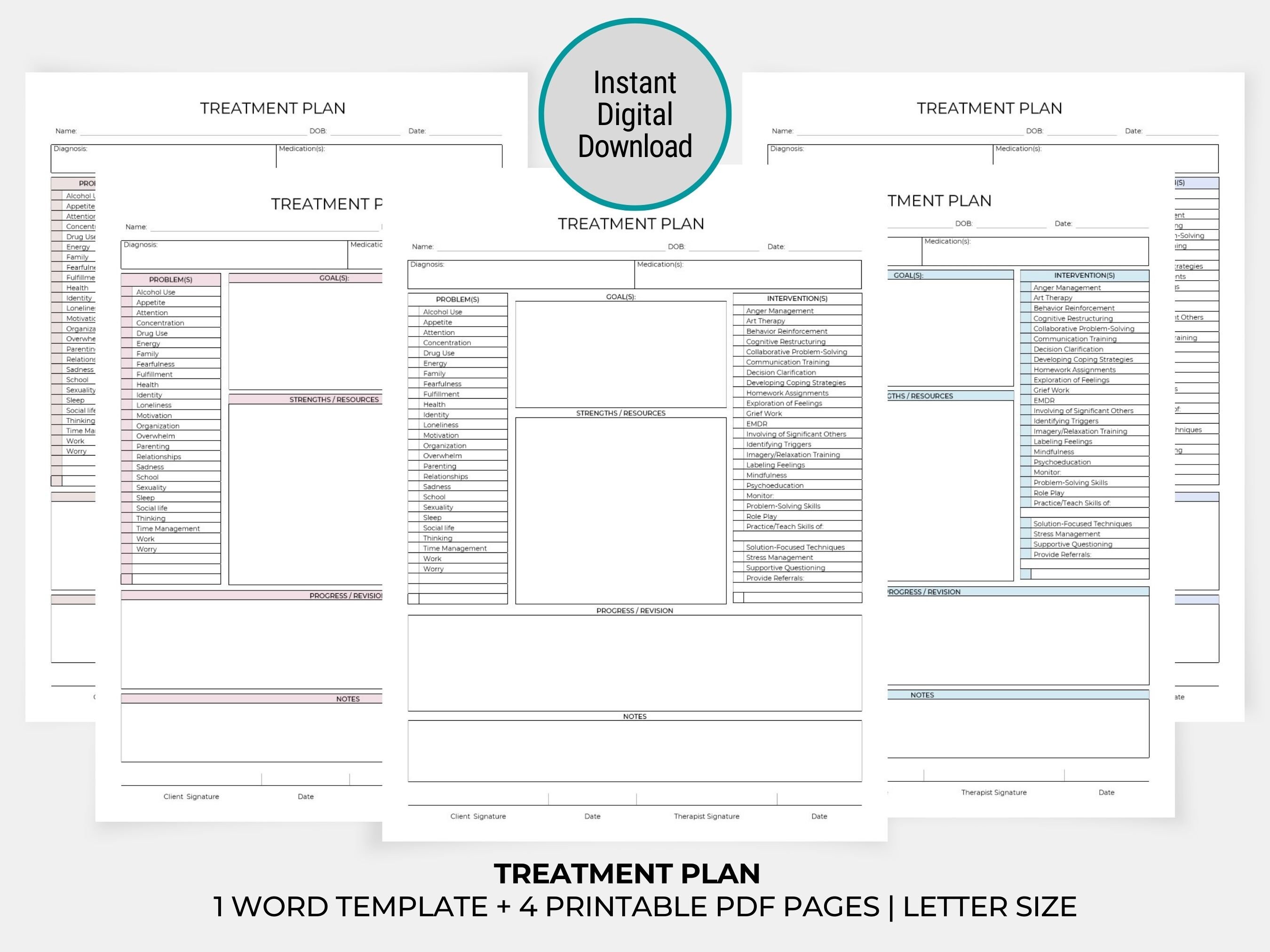 Psychotherapy Treatment Plan Editable Word Template - Etsy