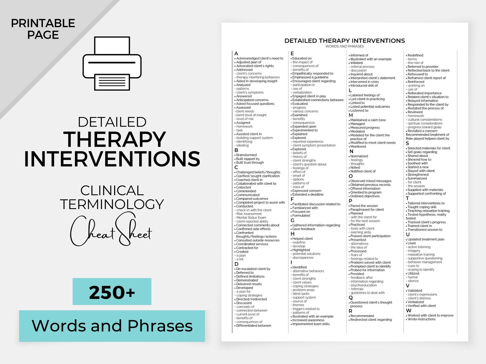 Therapy Interventions List Clinical Terms Cheat Sheet Reference For Therapy Interventions List Clinical Terms Cheat Sheet Reference For